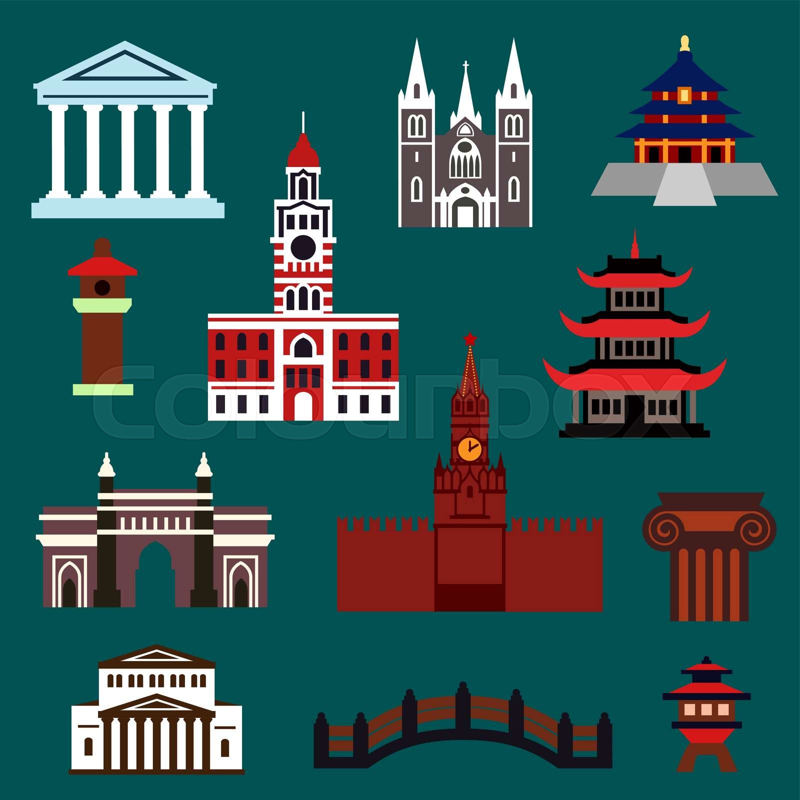 Famous world landmarks flat icons | Stock vector | Colourbox