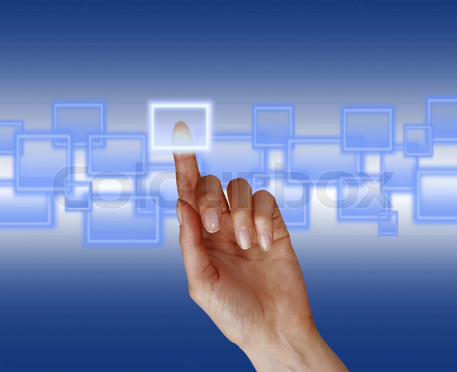 woman hand pushing a button on a touch screen interface | Stock image ...