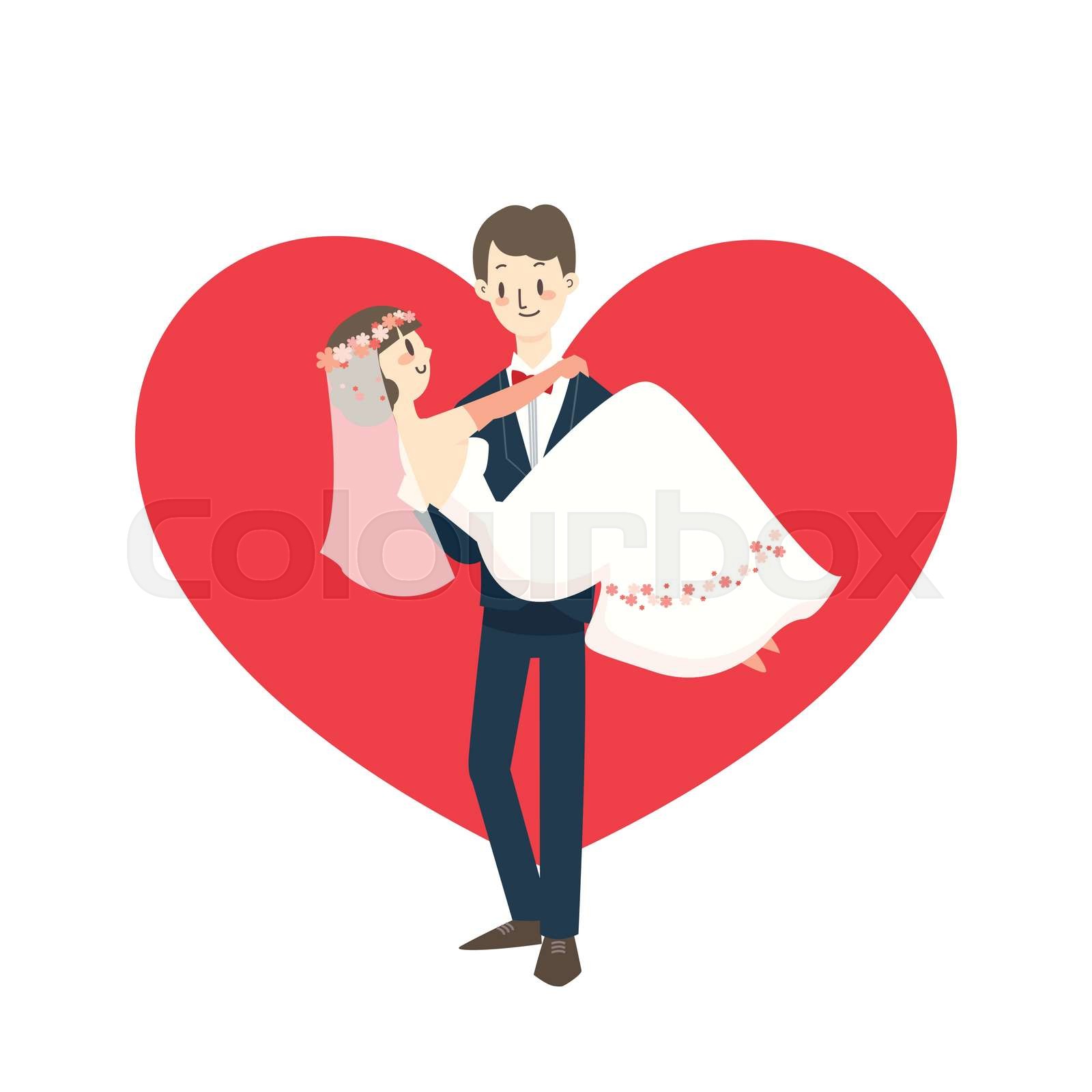 young wedding couple groom carrying bride cartoon | Stock vector ...