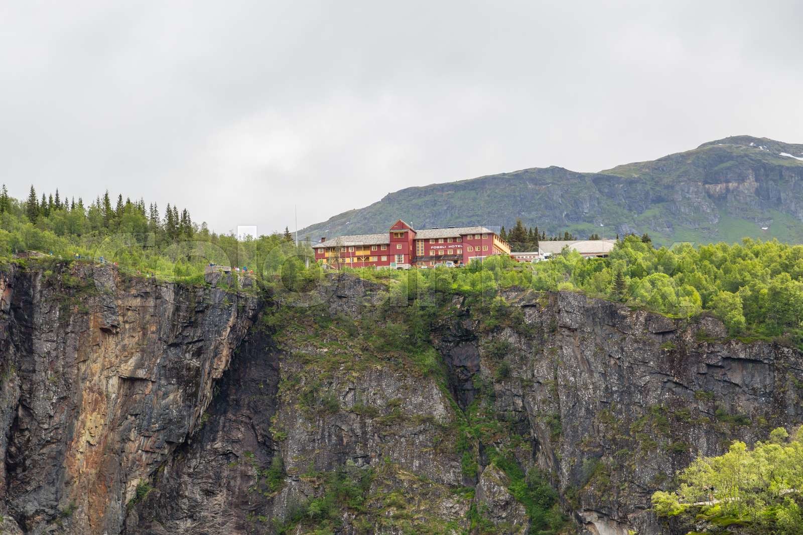 Fossli Hotel at the Voringsfossen waterfall in Norway | Stock image ...