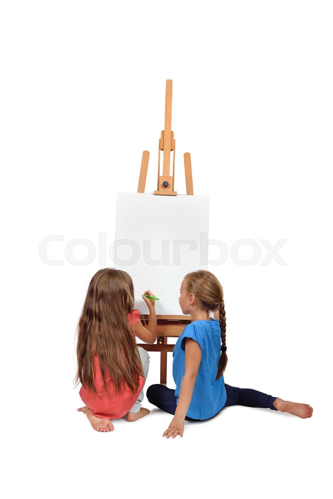 two little girl painting | Stock image | Colourbox
