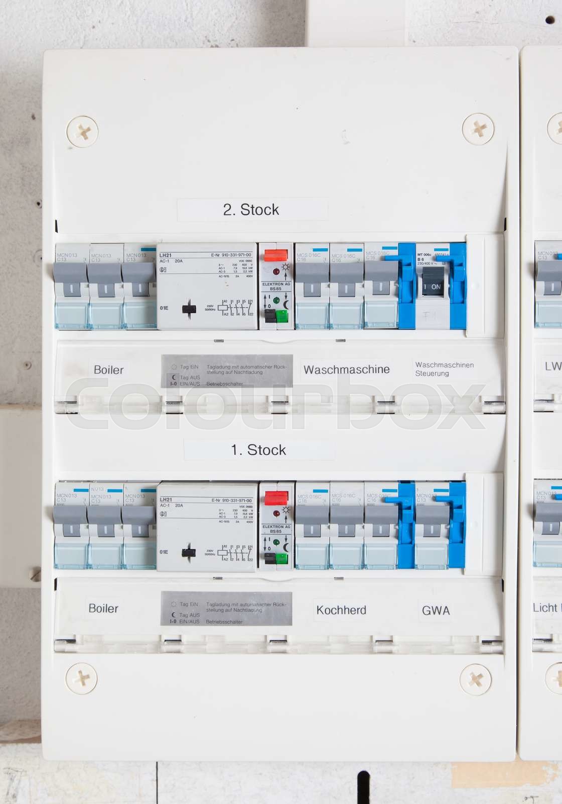 Old german fusebox, with blue buttons | Stock image | Colourbox