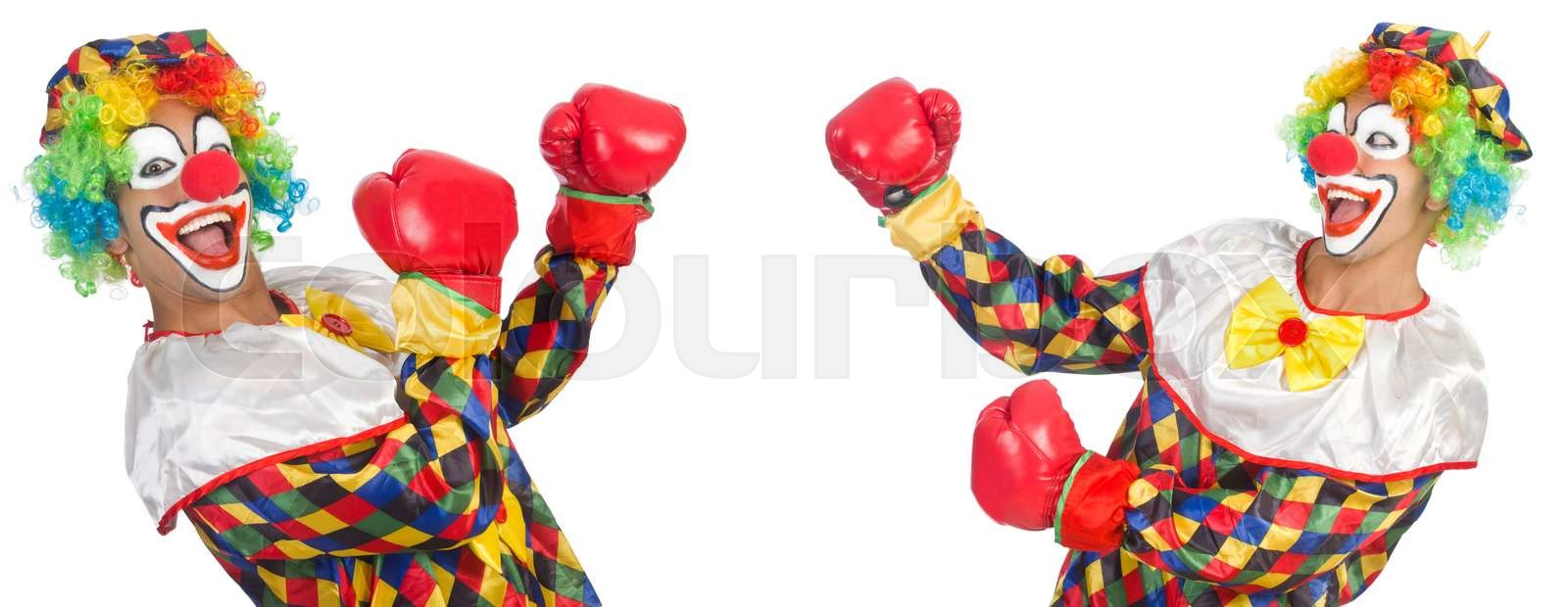 Clowns with boxing gloves isolated on white | Stock image | Colourbox