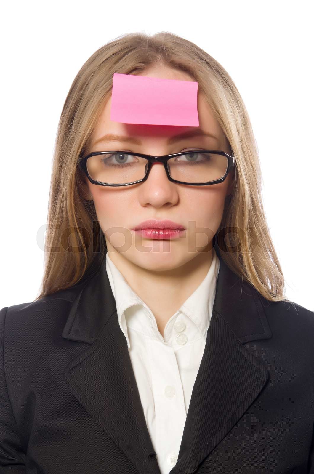 Woman with reminders isolated on white | Stock image | Colourbox