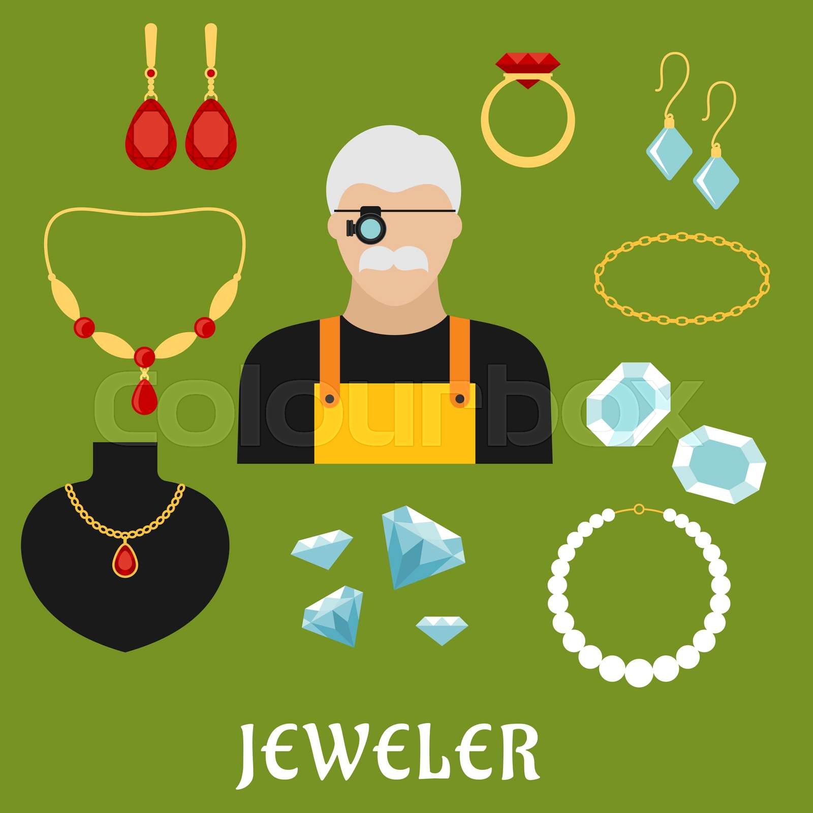 Jeweler and jewelry flat icons | Stock vector | Colourbox