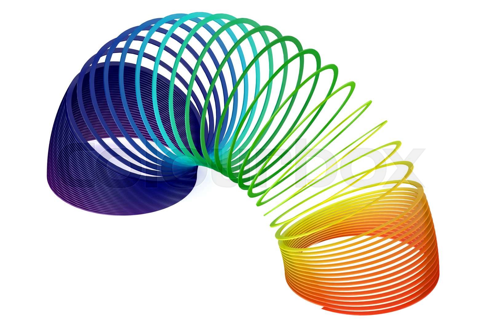 Rainbow colored plastic Slinky toy | Stock image | Colourbox