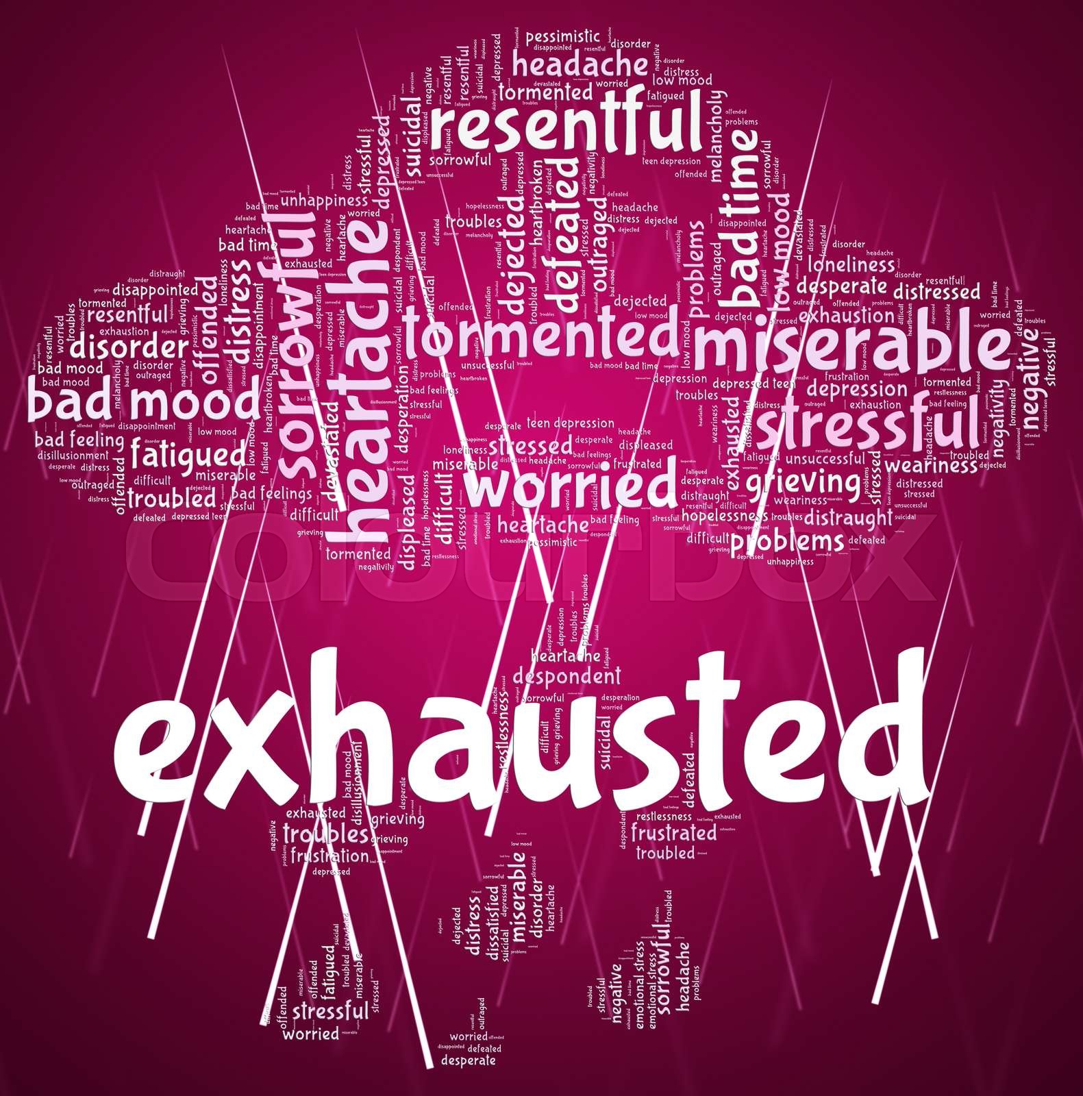 Exhausted Word Represents Tired Out And Drained | Stock image | Colourbox