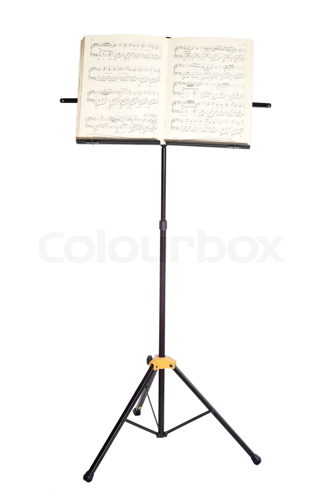 Music stand with piano notes isolated on white | Stock image | Colourbox