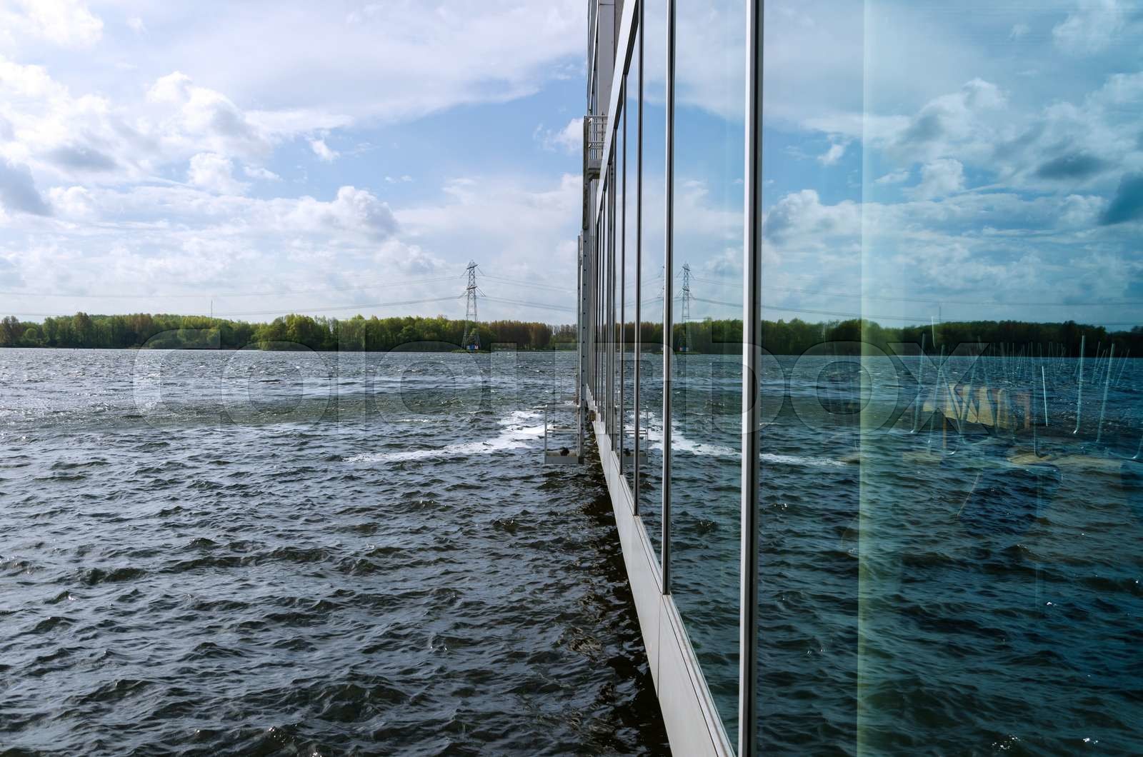 Reflection on Glass of Modern Building in Weer Water, Almere | Stock ...
