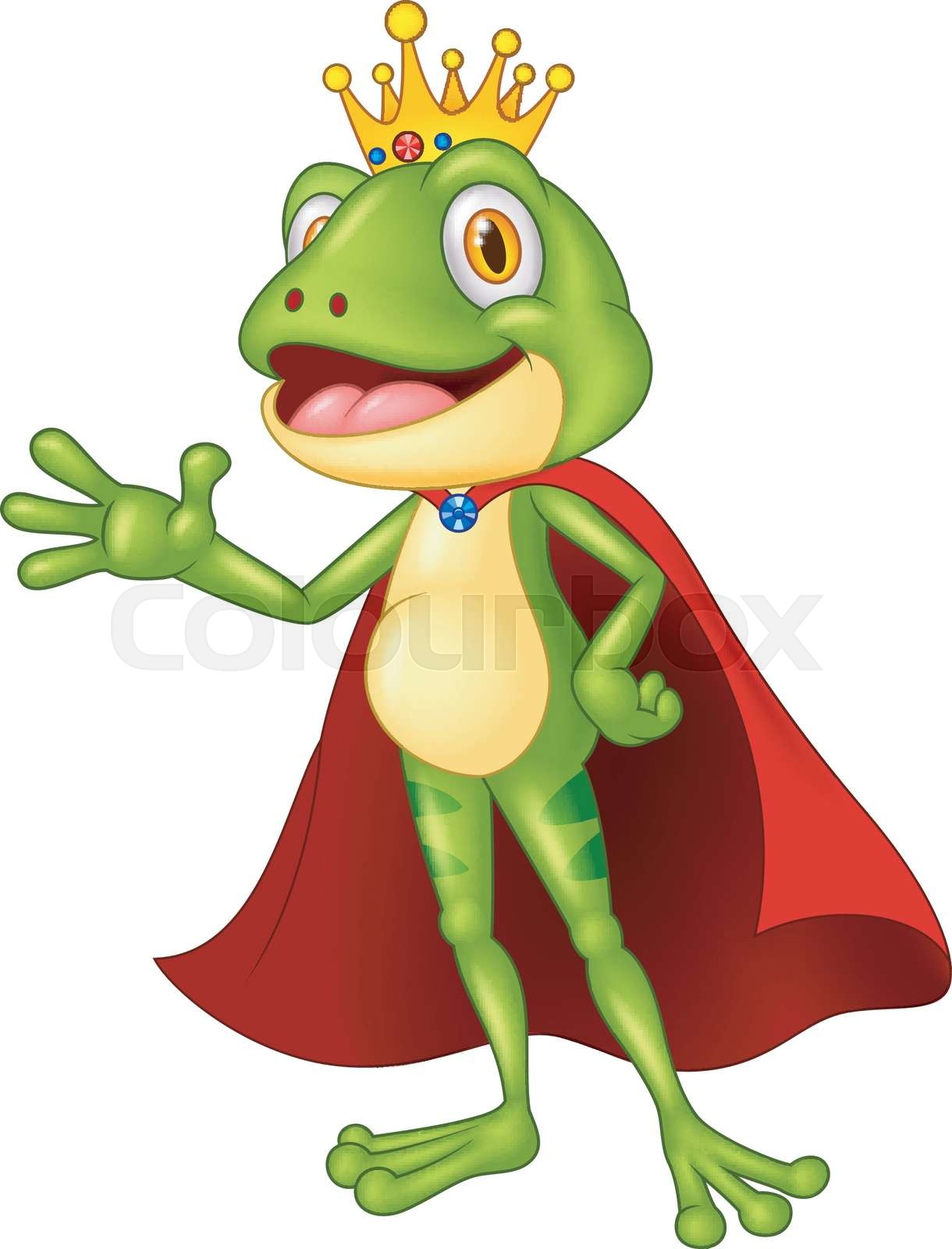 Cartoon adorable king frog waving hand | Stock vector | Colourbox