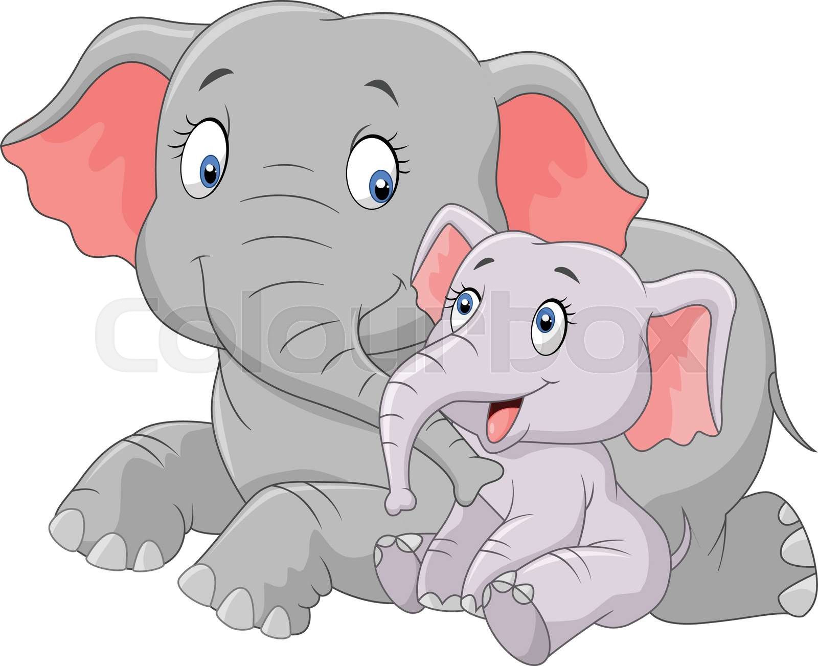 Cartoon Mother and baby elephant | Stock vector | Colourbox