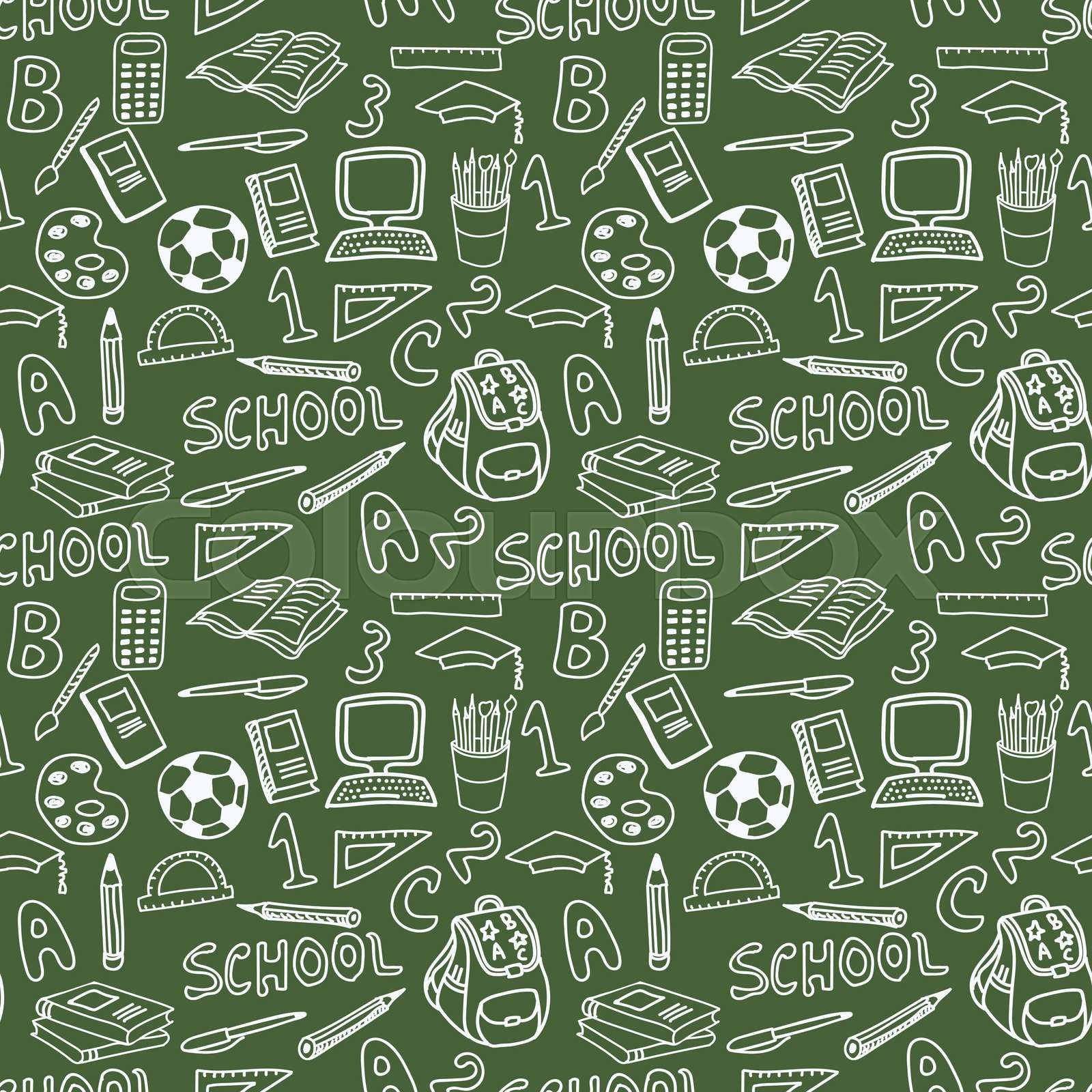 Green Board School Seamless Pattern Hand Draw Chalk Education Tools ...