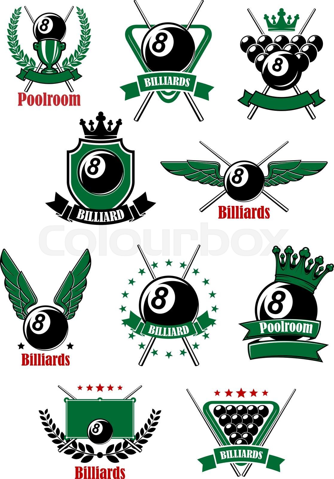 Billiards game icons with sport items | Stock vector | Colourbox