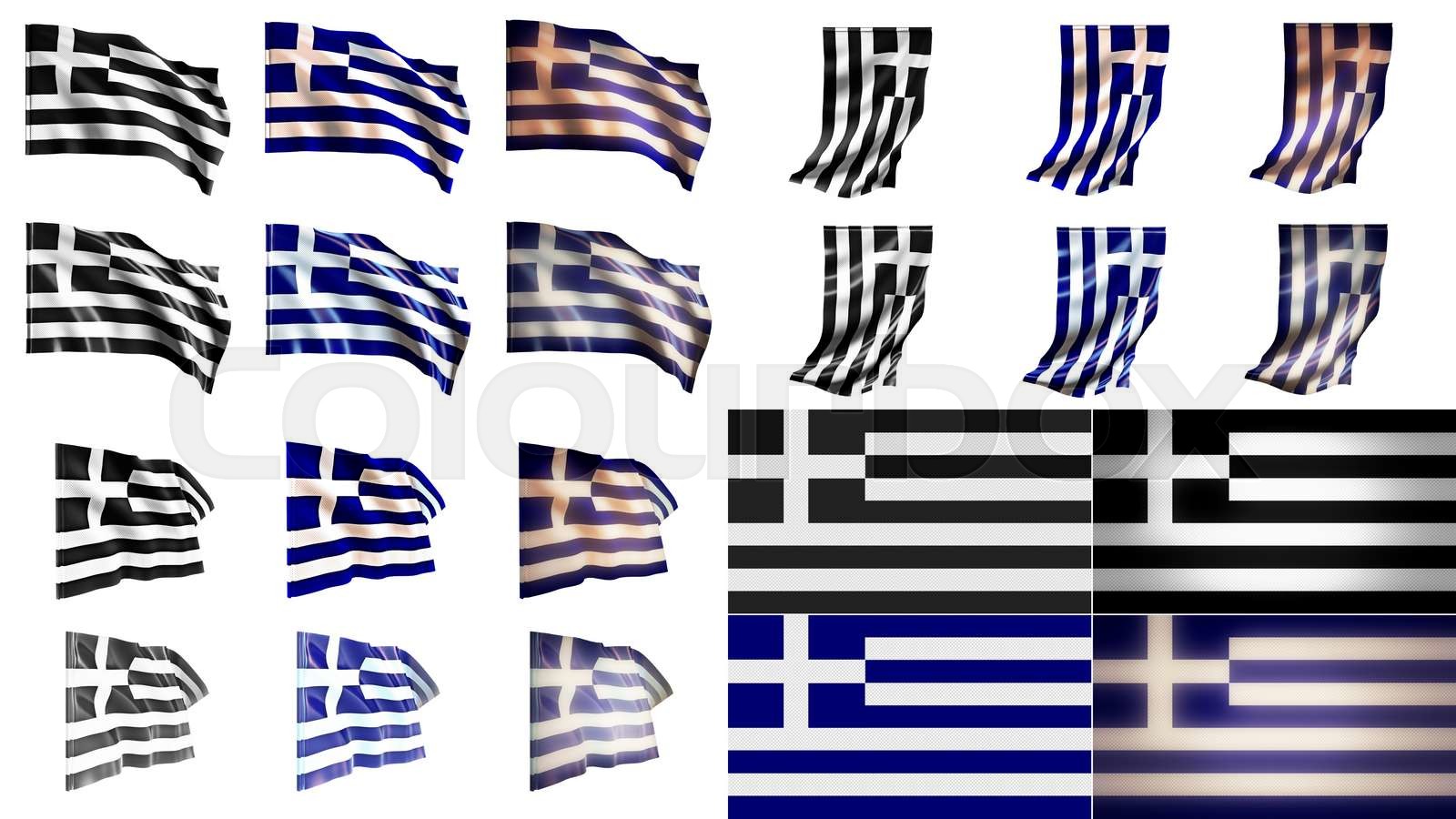 greece flags waving styles small size set | Stock image | Colourbox
