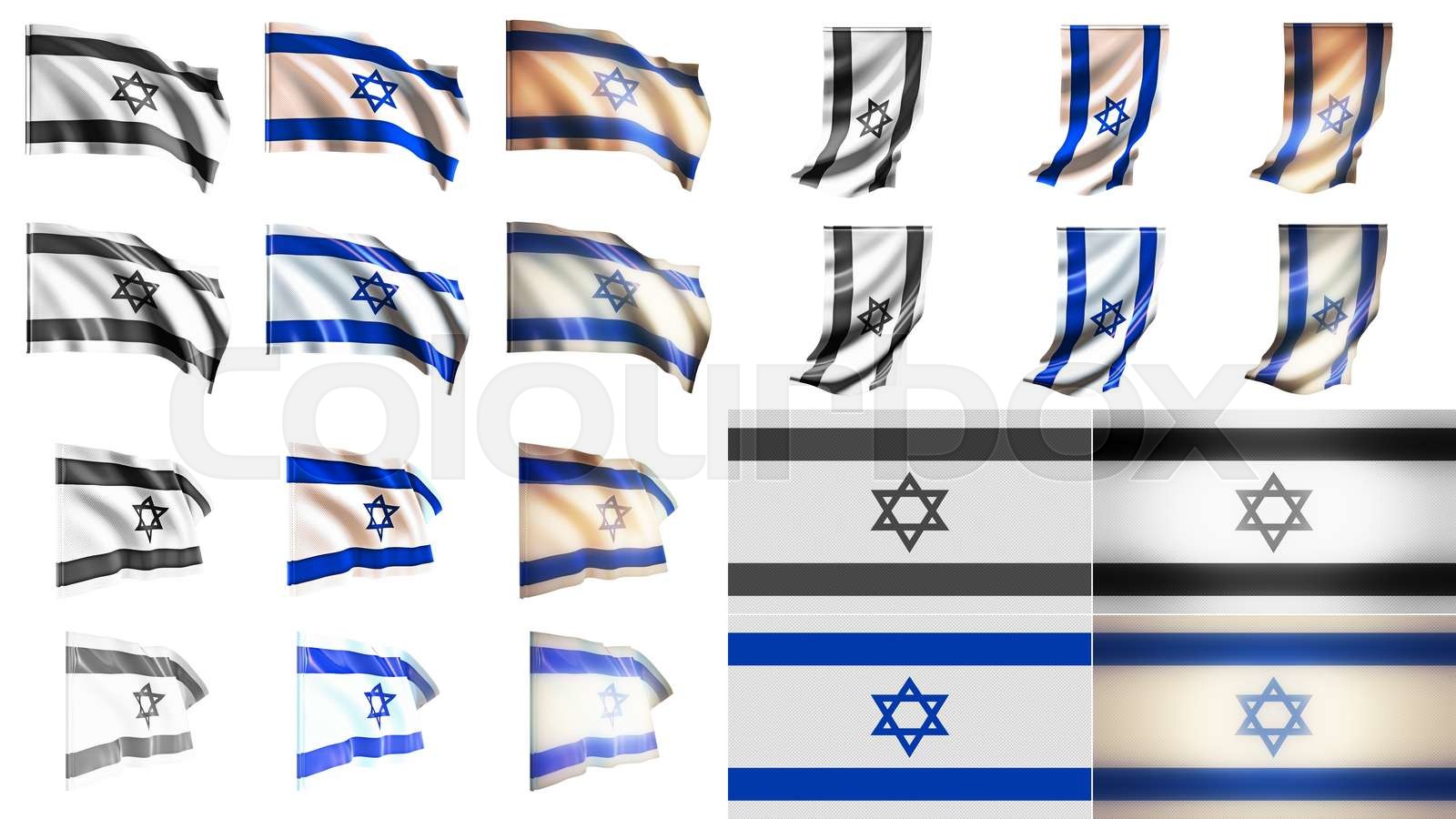 israel flags waving styles small size set | Stock image | Colourbox