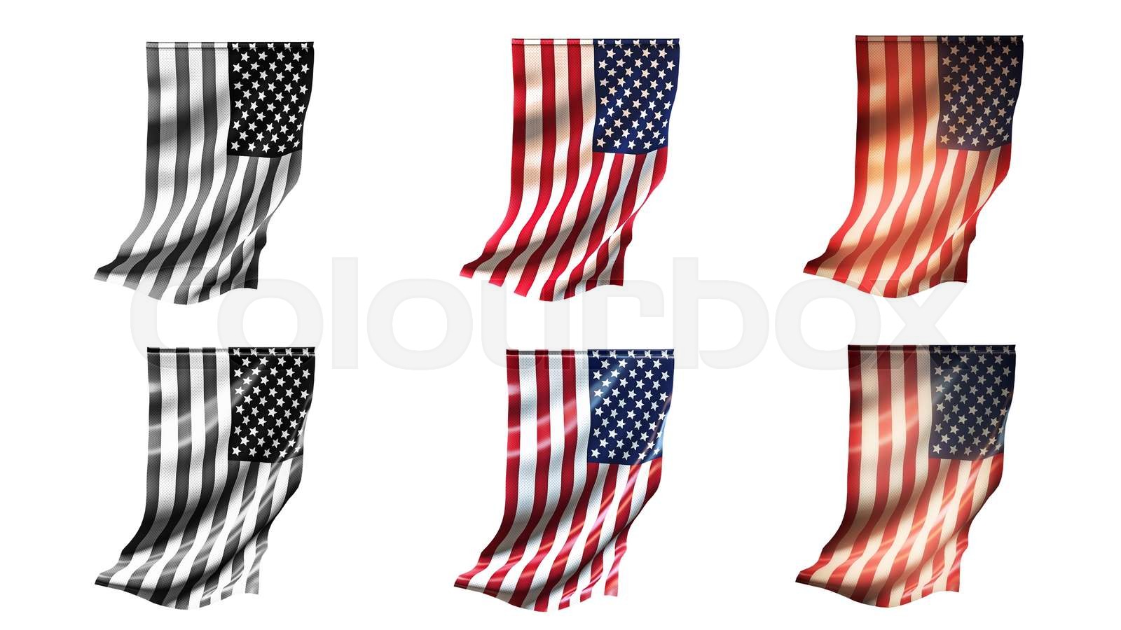 united states of american flags waving set 6 in 1 vertical styles ...