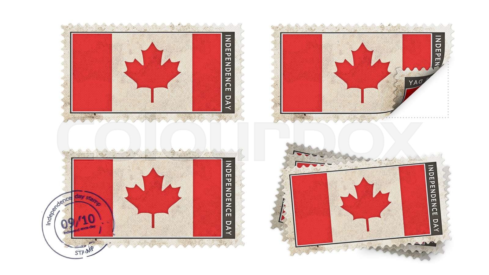 canada flag on stamp independence day set | Stock image | Colourbox
