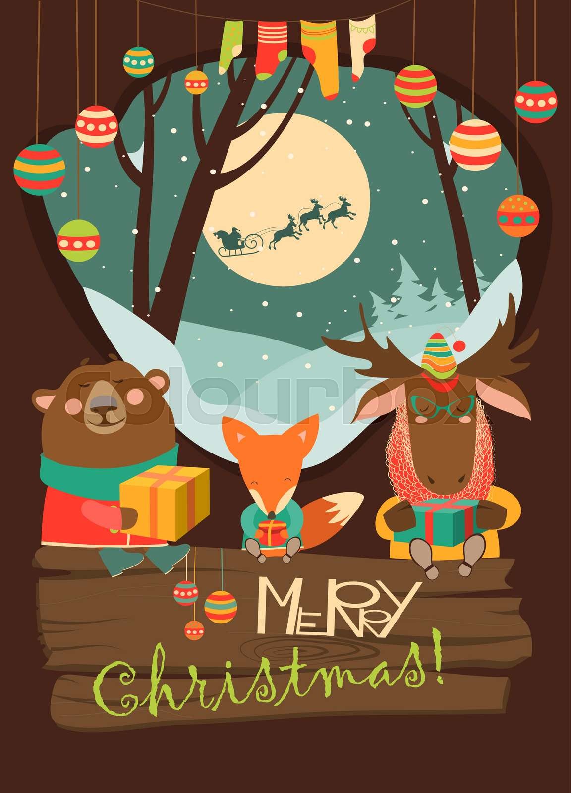 Cute animals with gifts | Stock vector | Colourbox