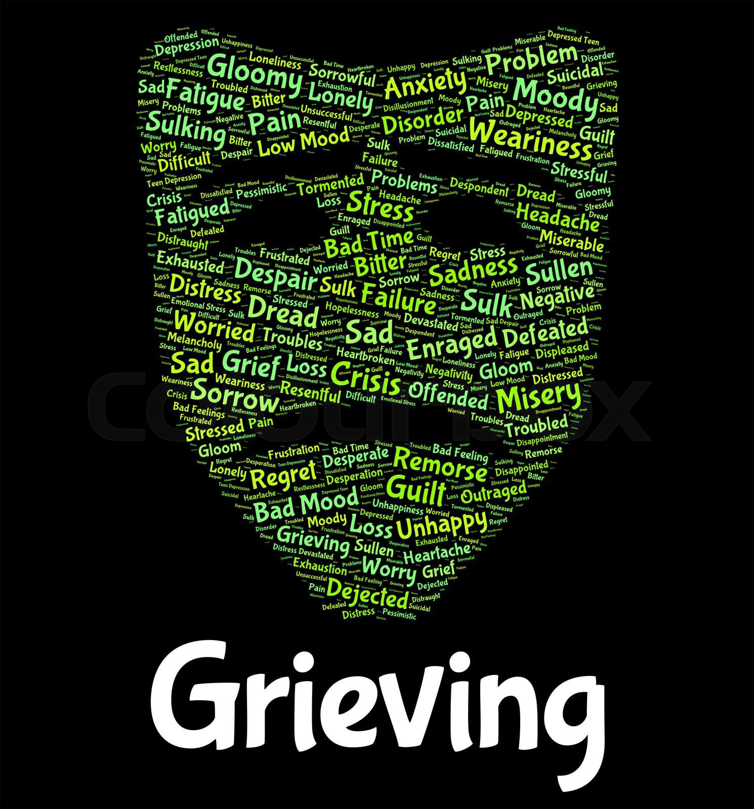 Grieving Word Represents Suffering Woe And Text | Stock image | Colourbox