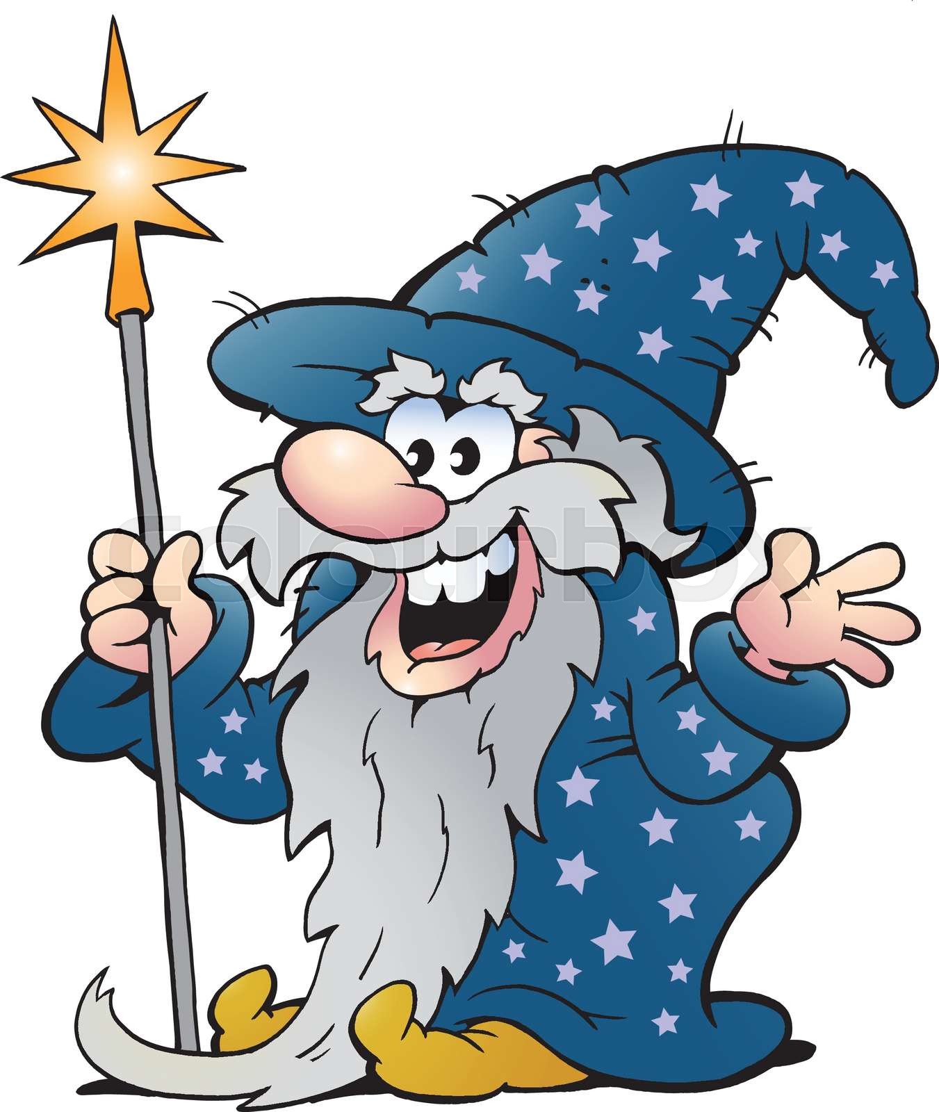 Vector Cartoon illustration of a Happy Old Wizard Magic Man | Stock ...