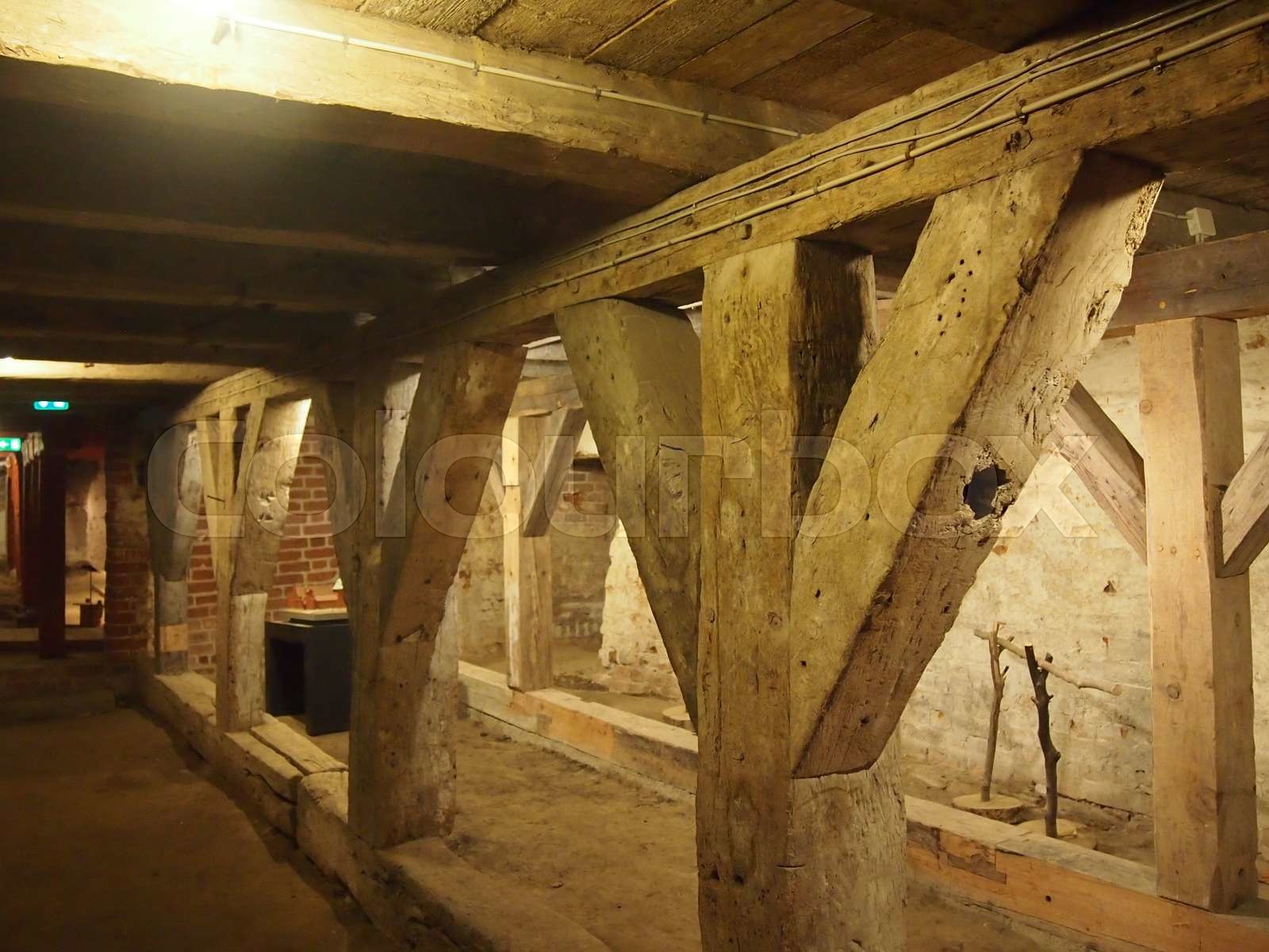 Wood construction in the basement of the medieval Nyborg Castle at Fyn ...