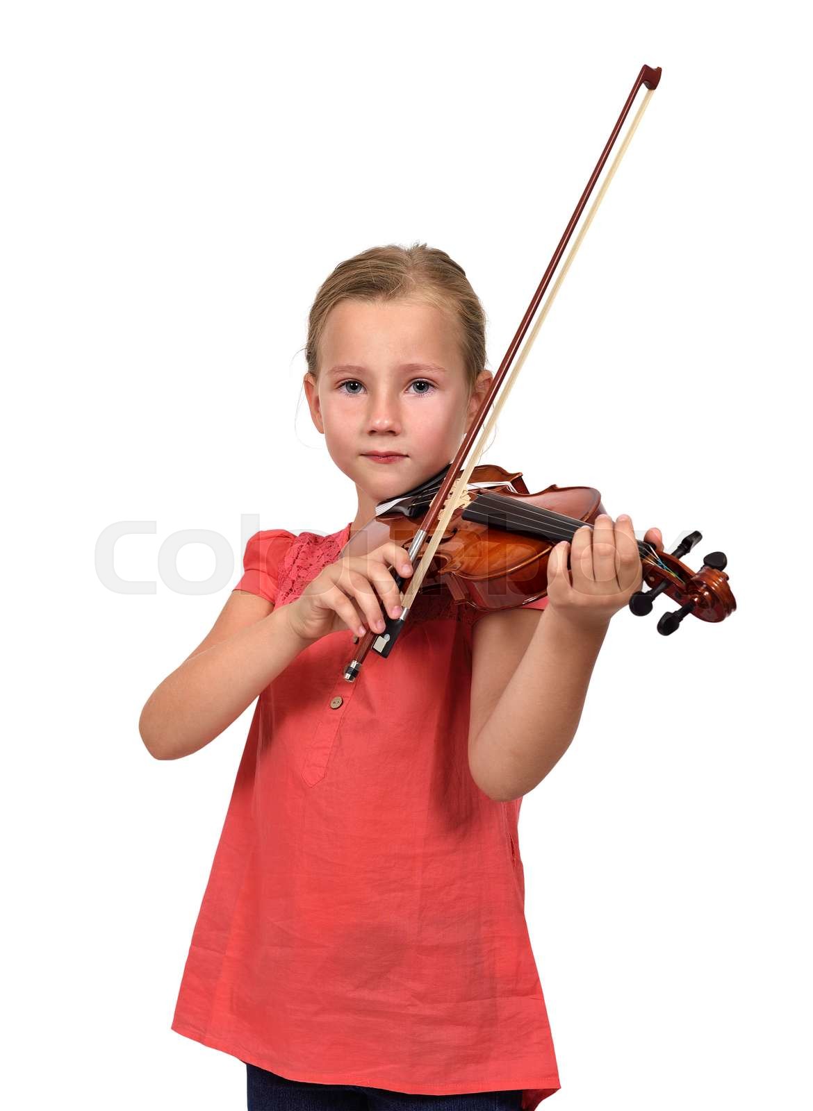 crying girl with violin | Stock image | Colourbox