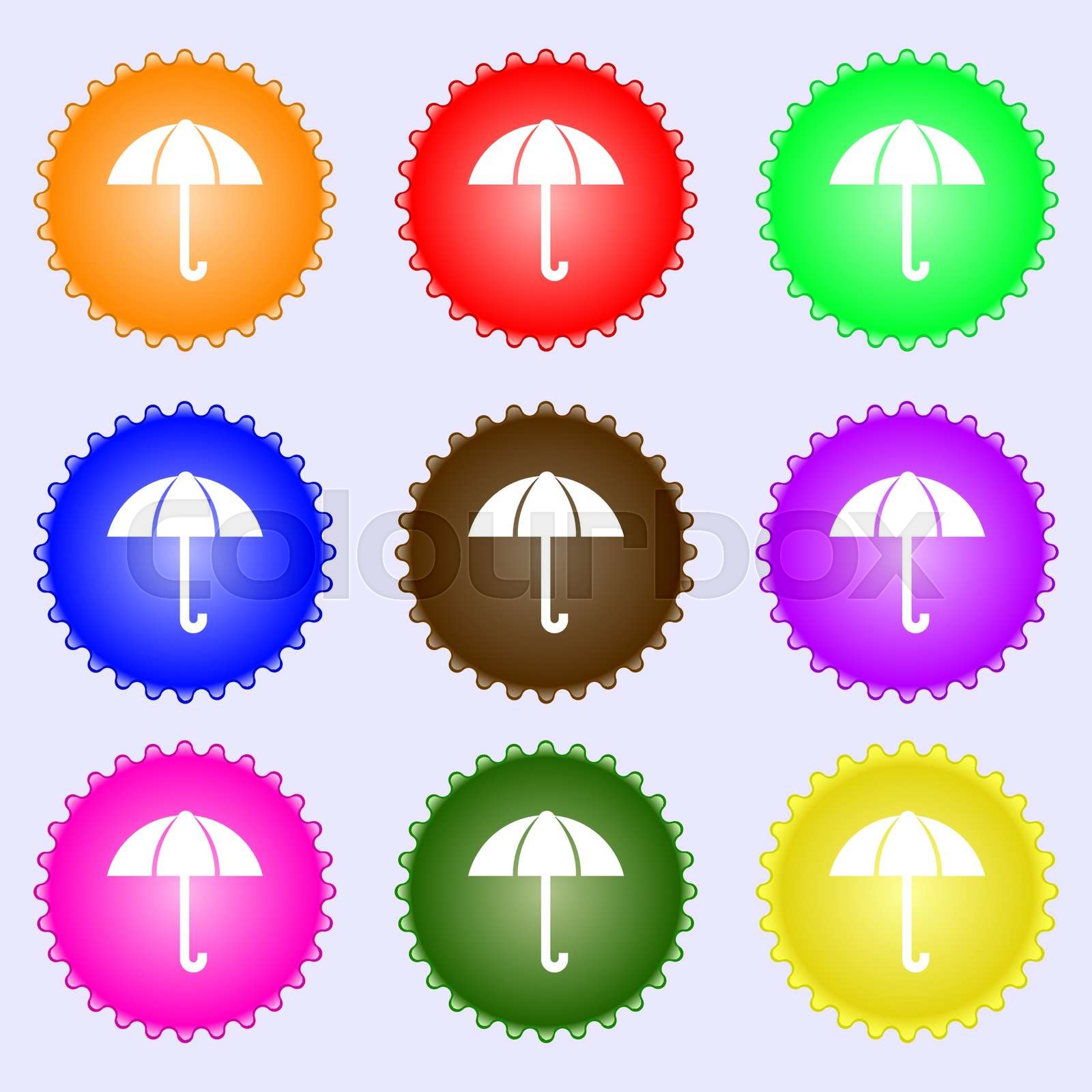 Umbrella sign icon. Rain protection symbol. A set of nine different ...