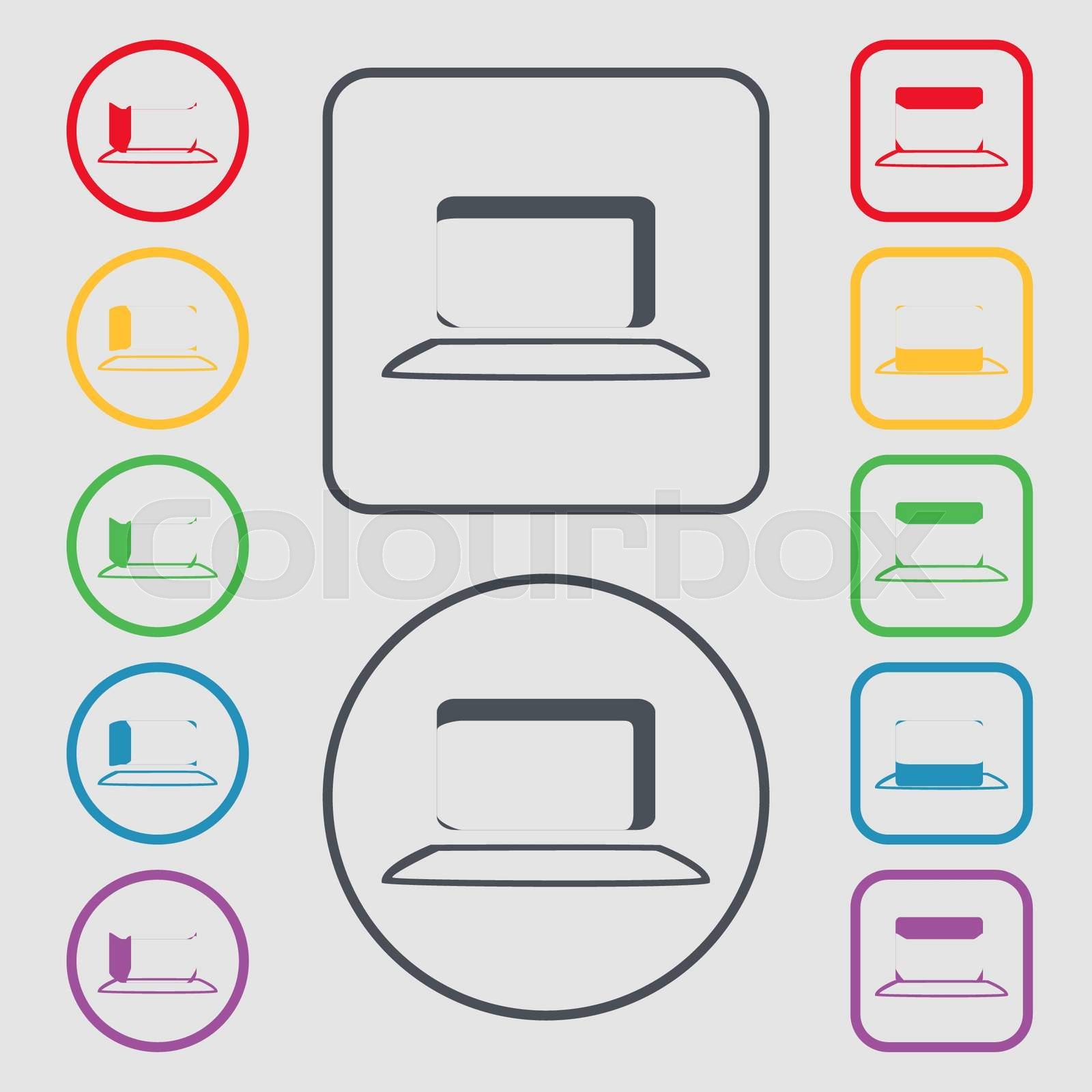 Laptop sign icon. Notebook pc with graph symbol. Monitoring. Symbols on ...