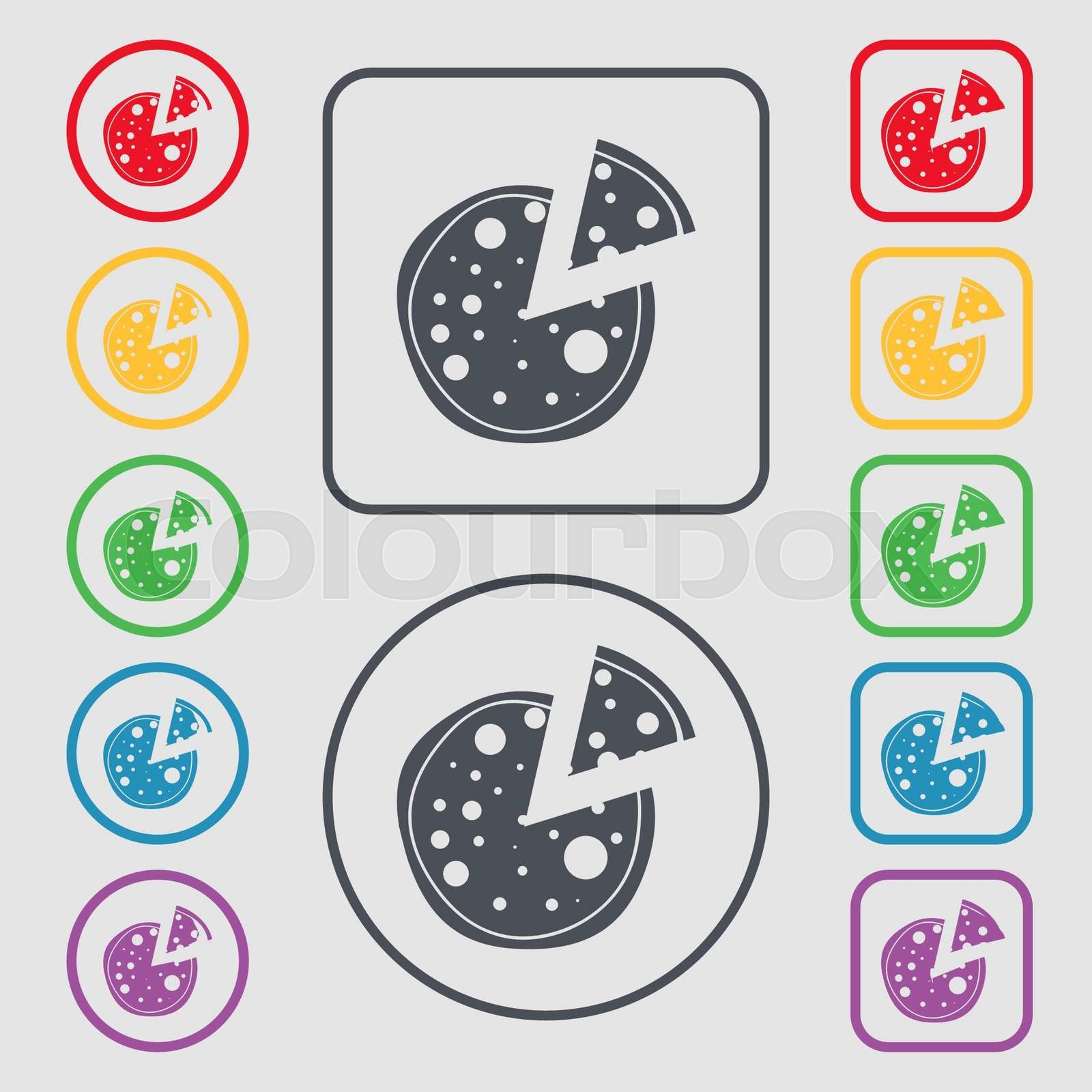 Pizza Icon. Symbols on the Round and square buttons with frame. Vector ...