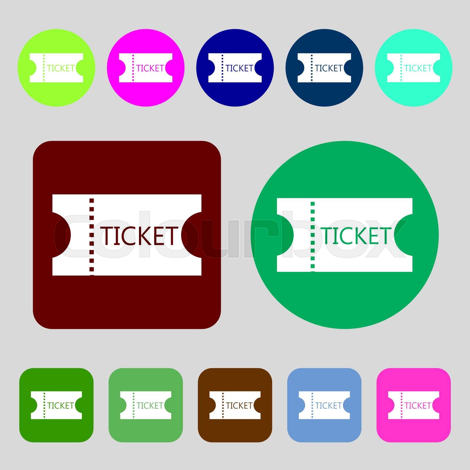 ticket icon sign. 12 colored buttons. Flat design. Vector | Stock ...