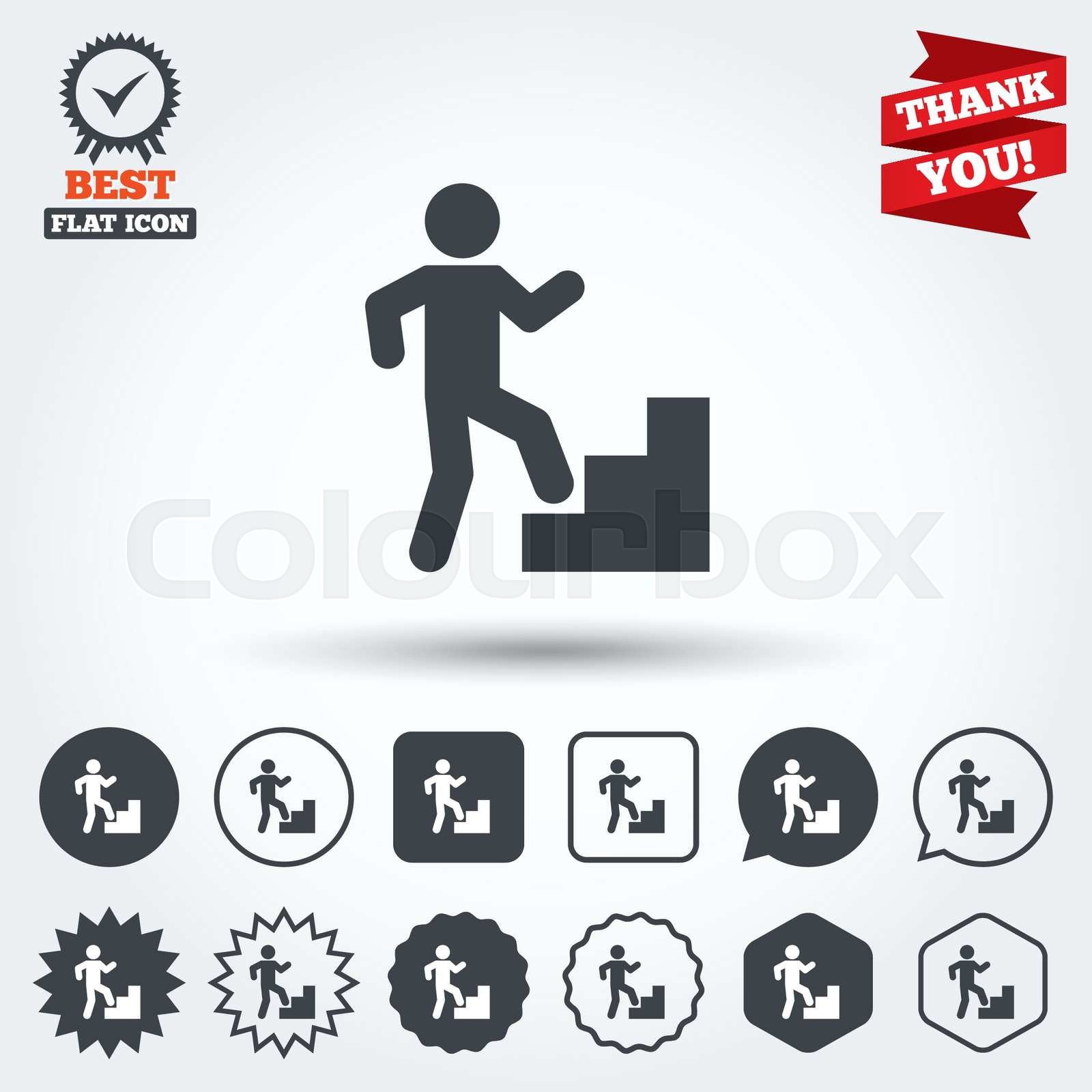 Upstairs icon. Human walking on ladder sign. | Stock vector | Colourbox