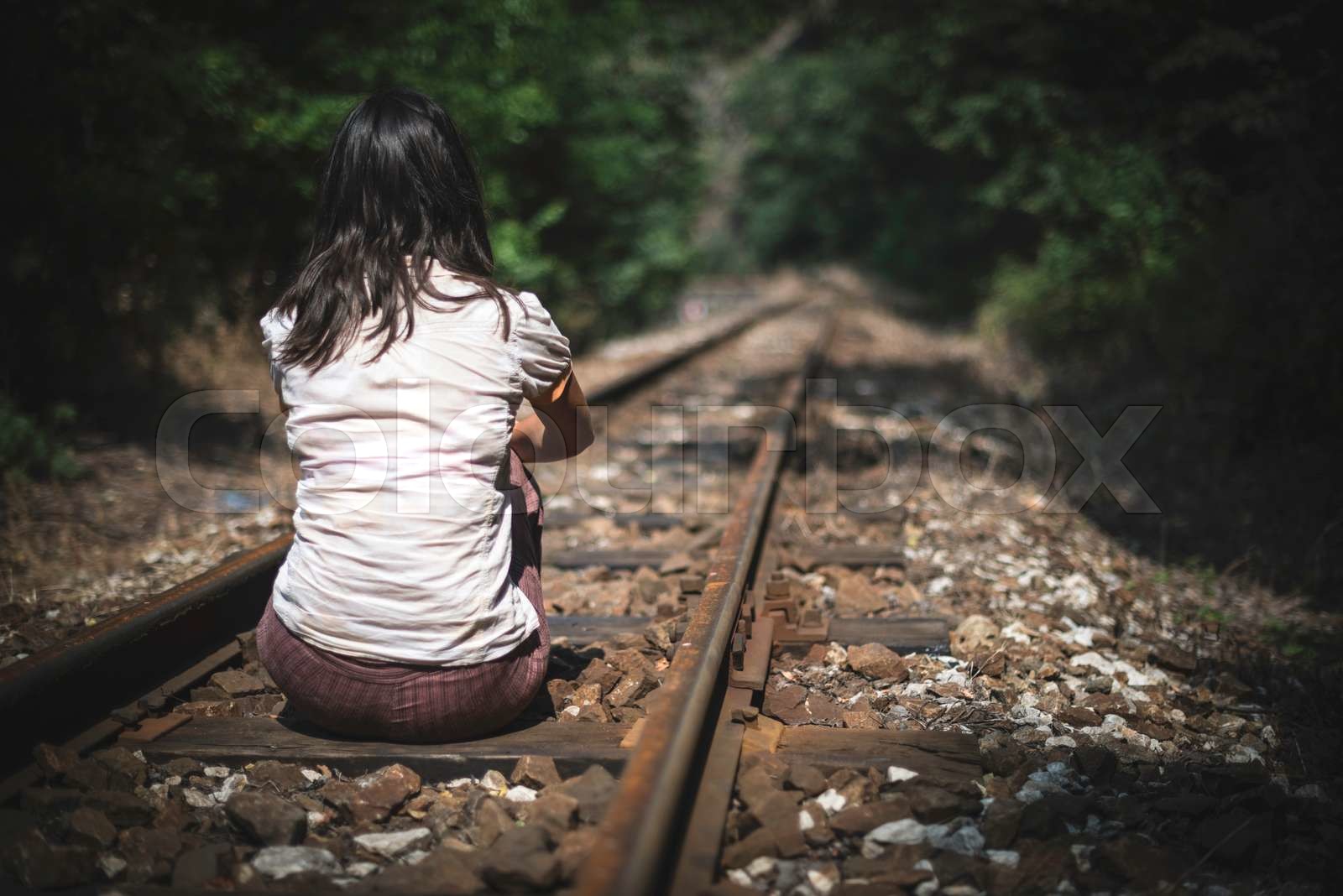 Women on railroad | Stock image | Colourbox