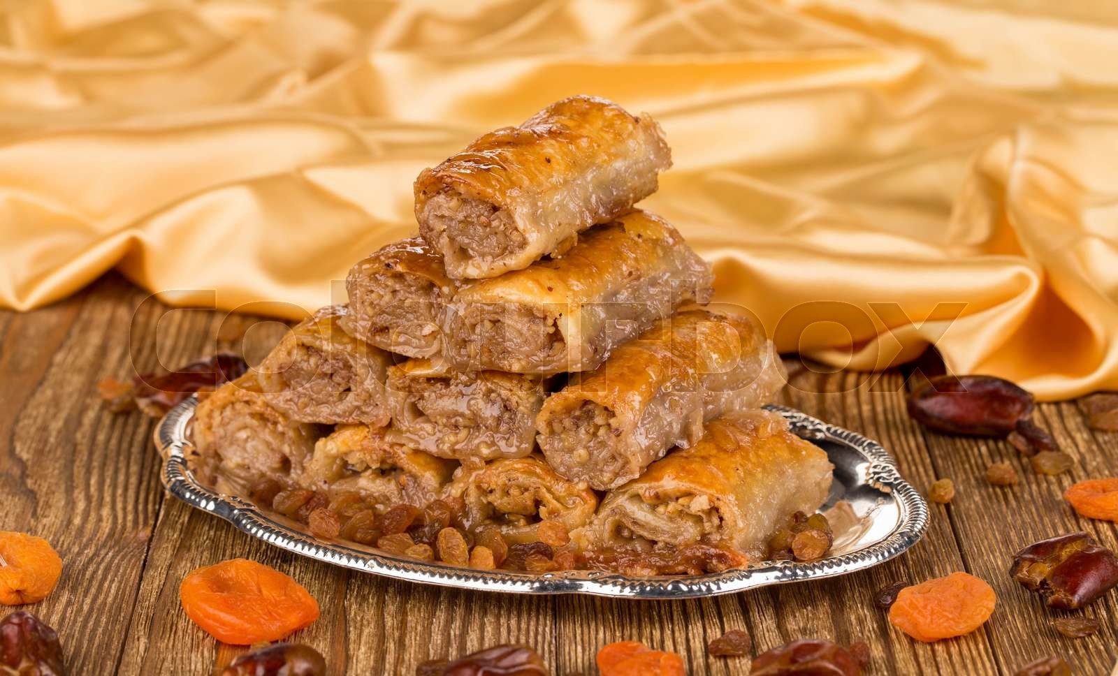 Traditional turkish baklava and figs. | Stock image | Colourbox