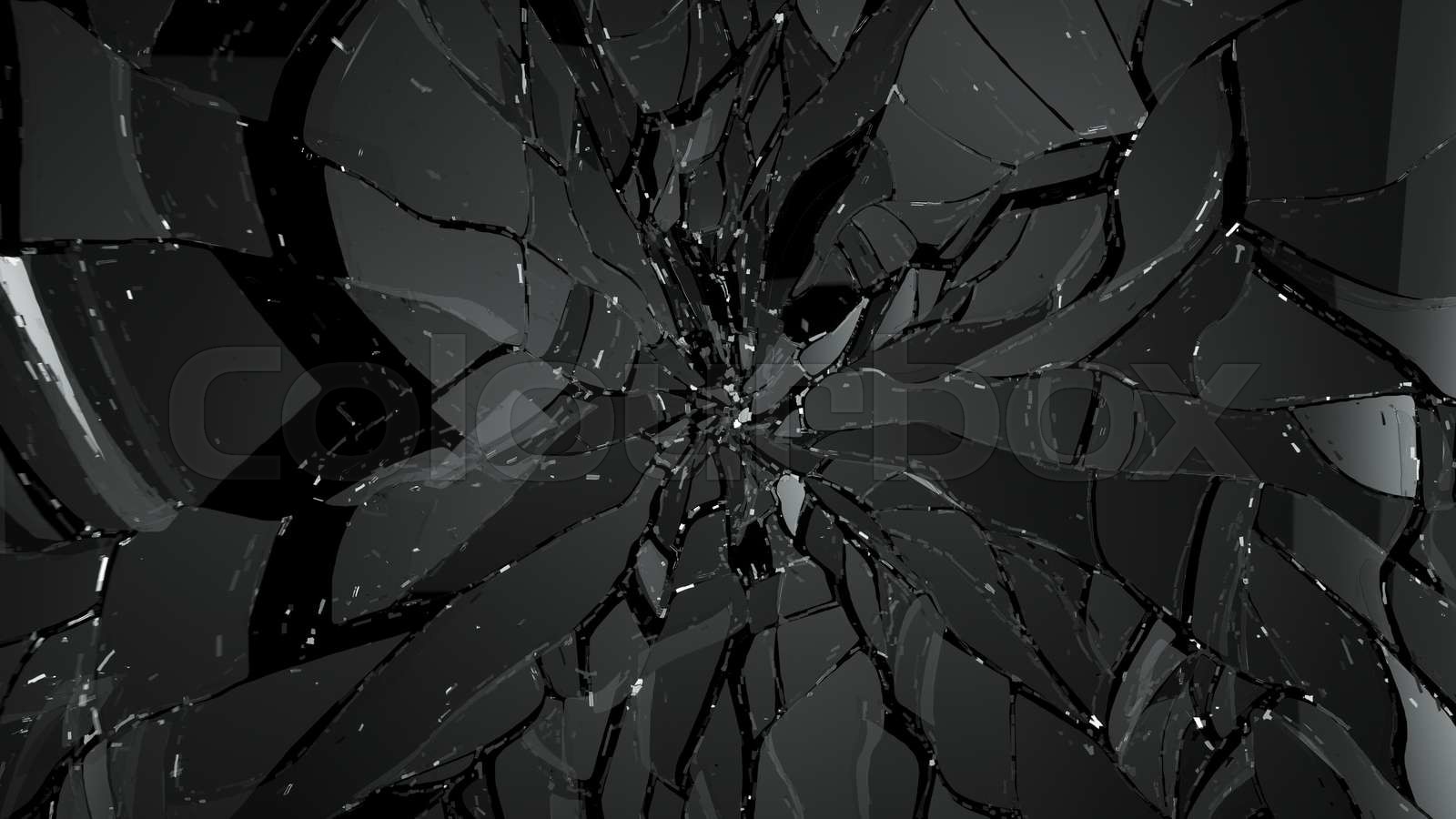 Pieces of splitted or shattered glass on black | Stock image | Colourbox