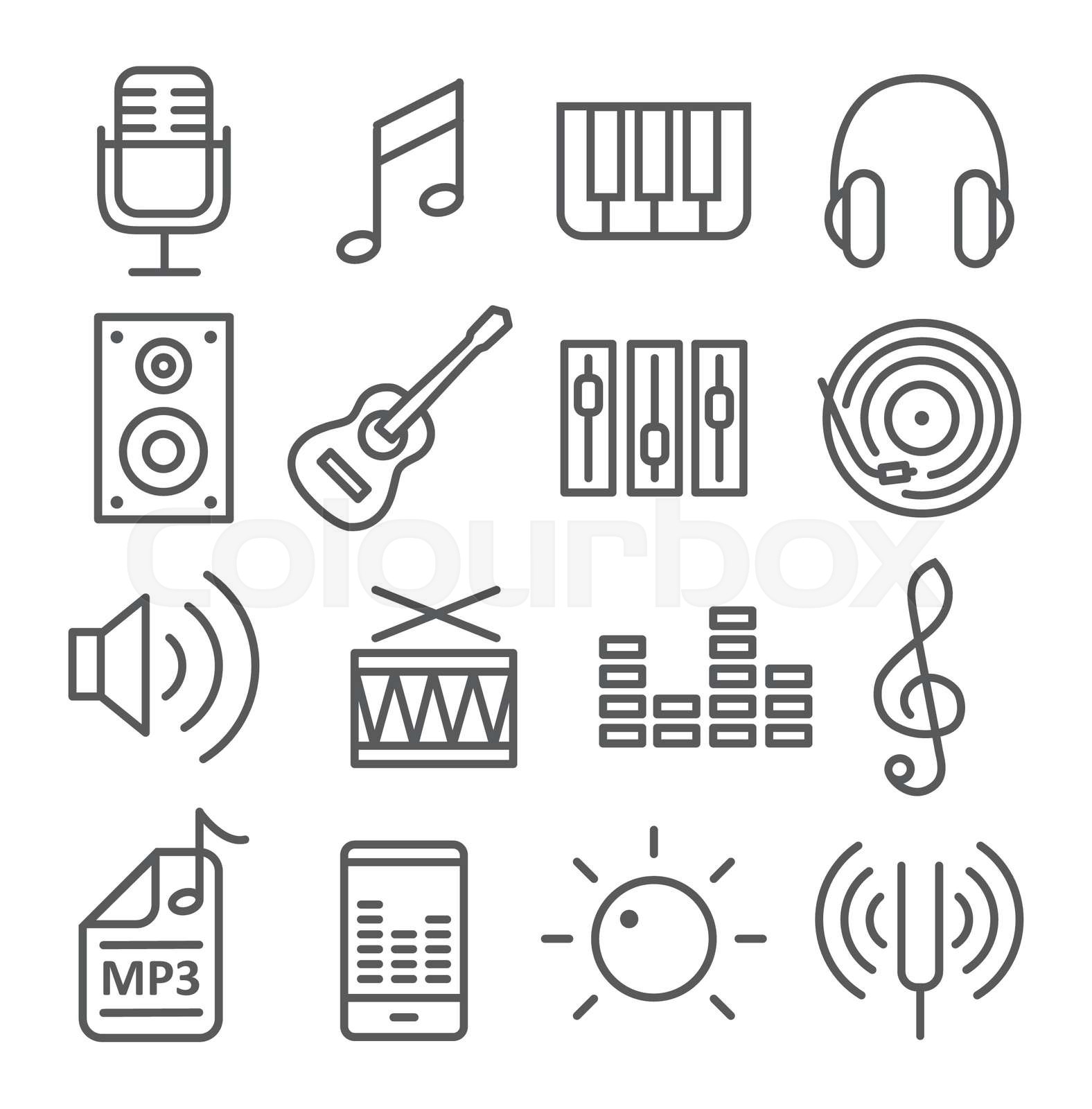 Music icons in trendy linear style | Stock vector | Colourbox