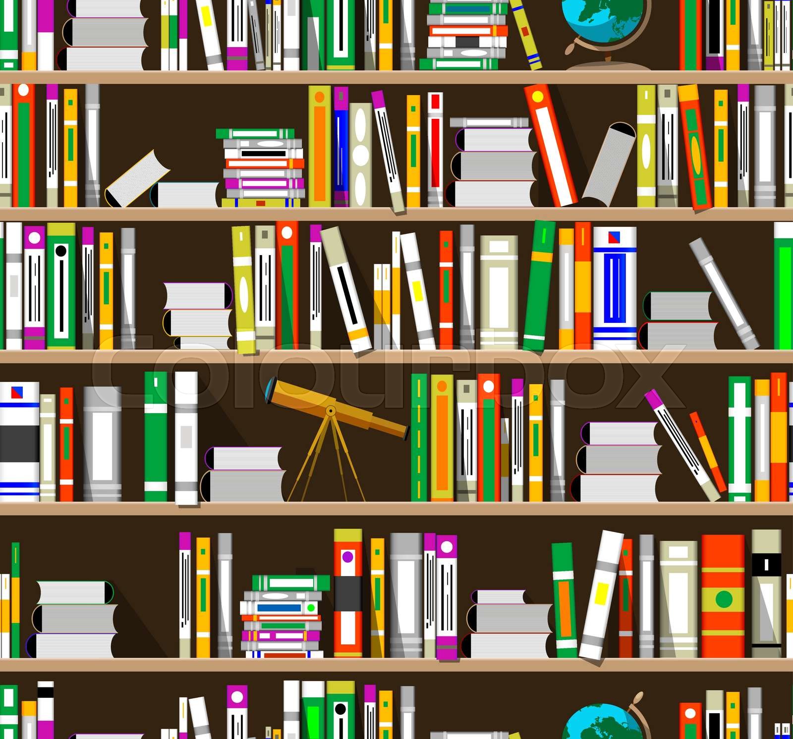 Cartoon bookshelves in the library. Seamless | Stock vector | Colourbox