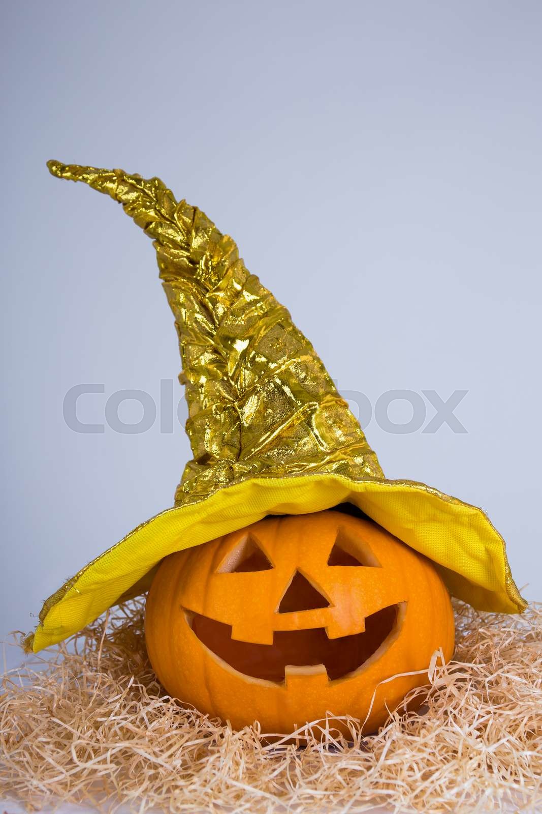 Halloween concept - pumpkin Jack-O-Lantern in witch hat | Stock image ...