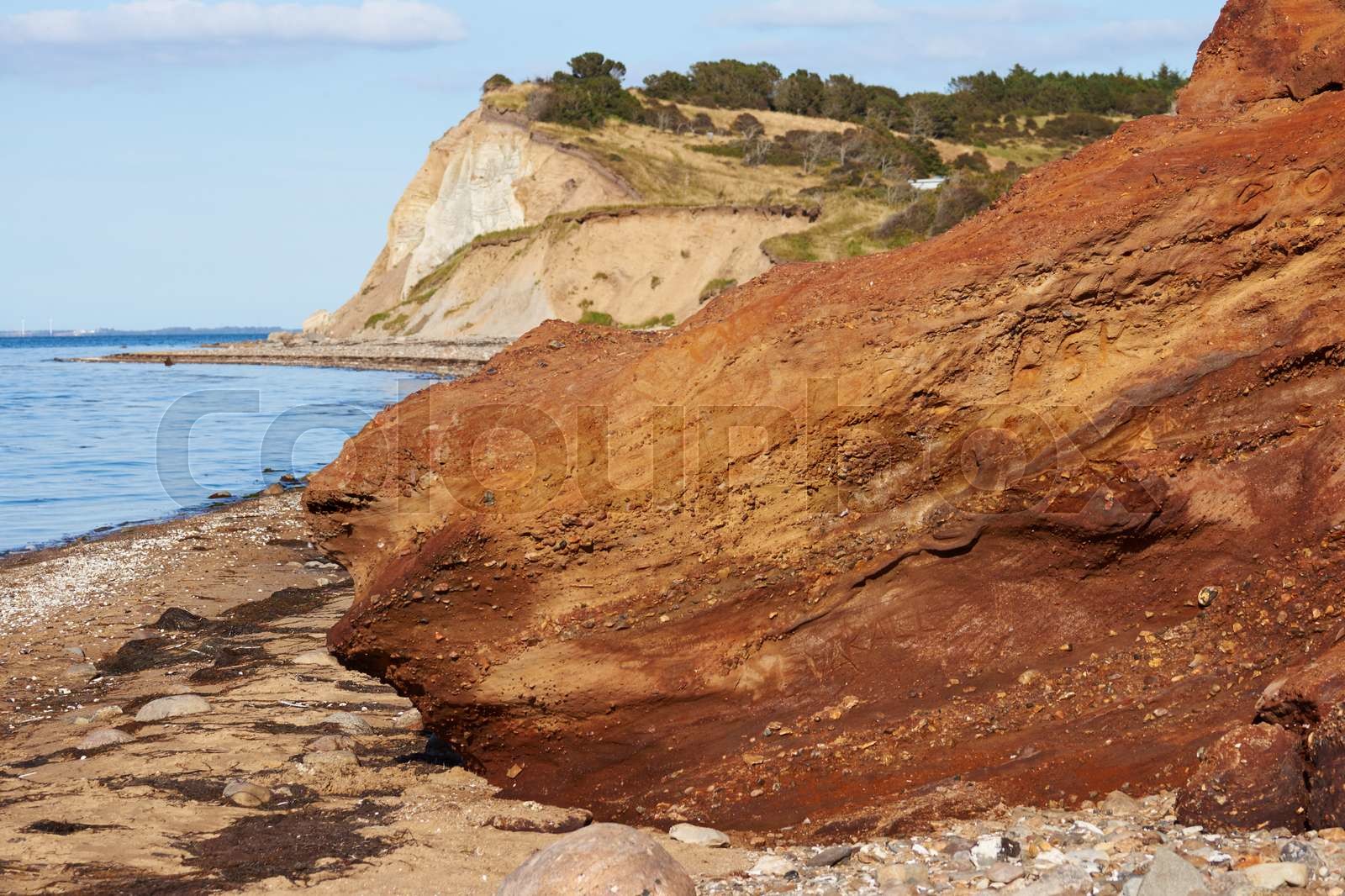 Red Stone and moler Cliffs on Fur, Denmark | Stock image | Colourbox