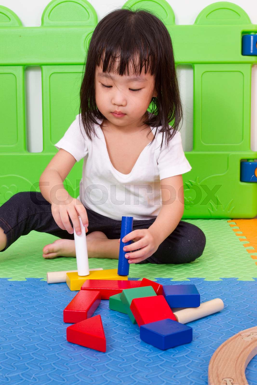 Asian Chinese children playing with blocks | Stock image | Colourbox
