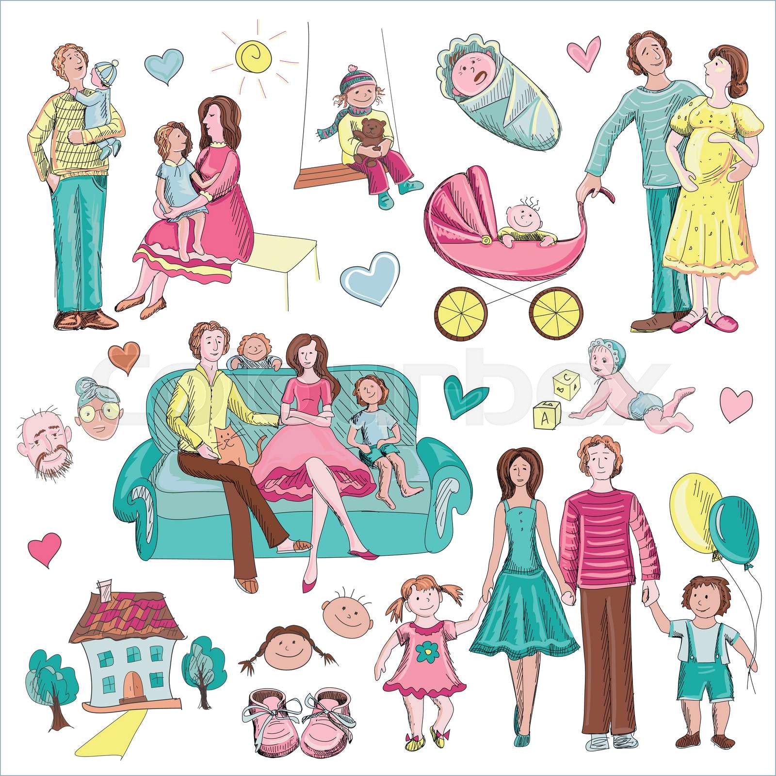 Hand drawn collection of family | Stock vector | Colourbox