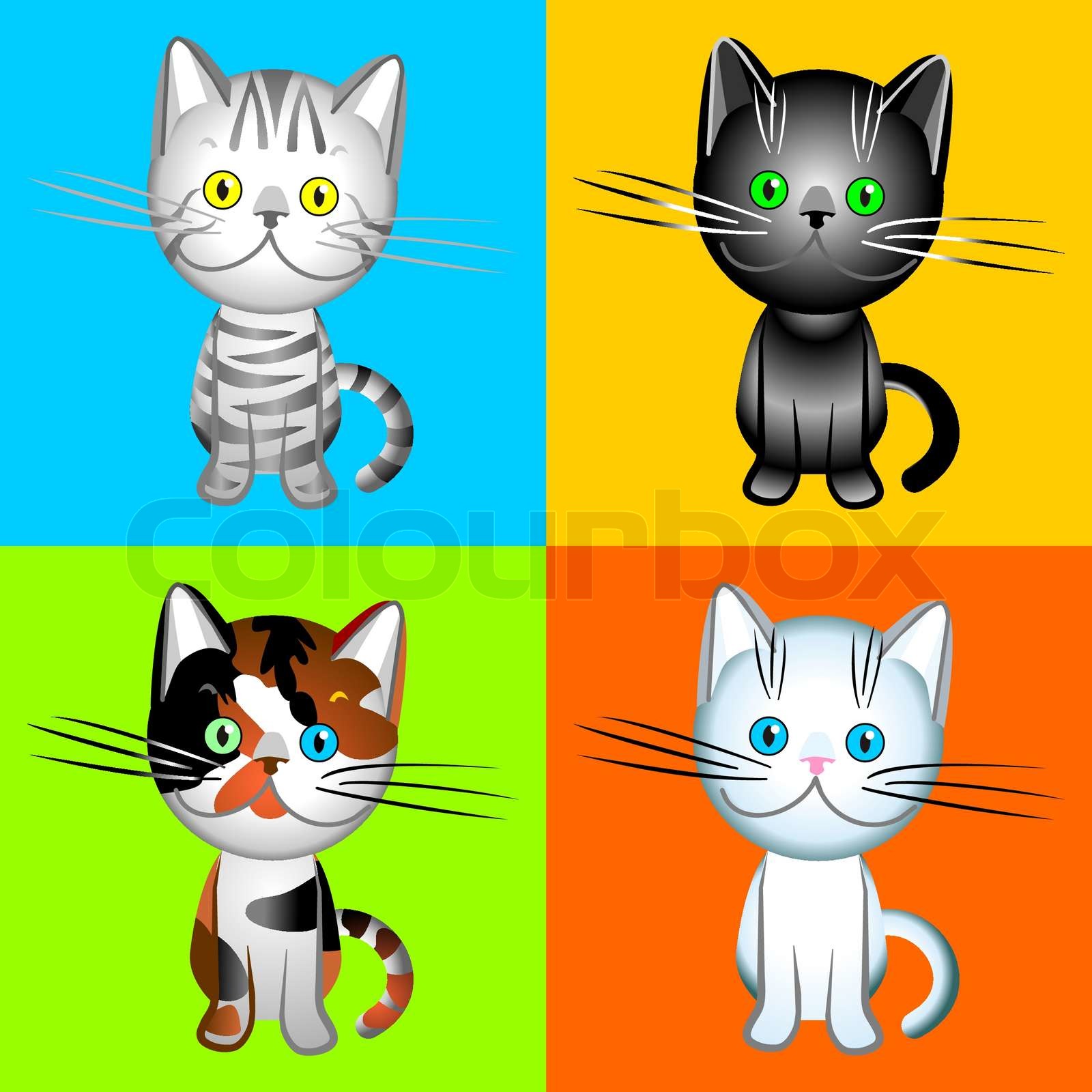 den britiske katte af forskellige farver, sort , hvid, tabby , tortie ...