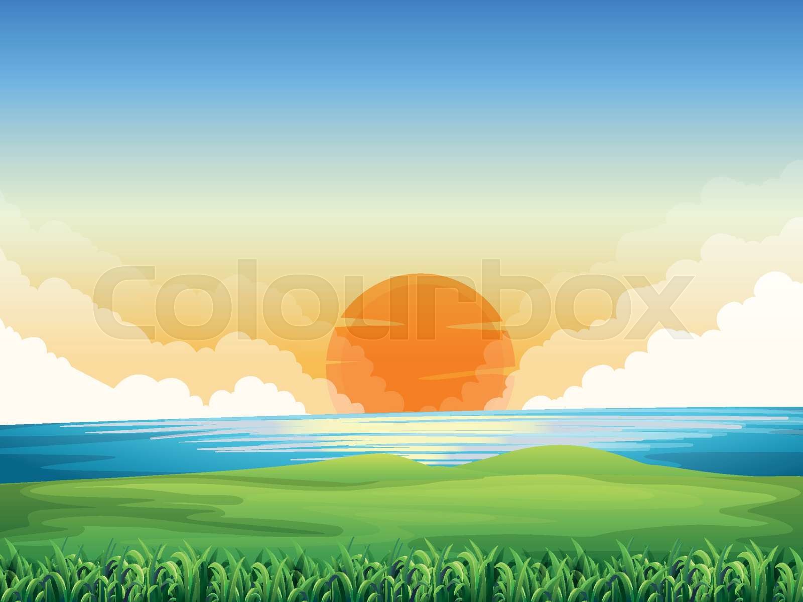 naturaleza, reflexión, dibujos animados | Vector de archivo | Colourbox