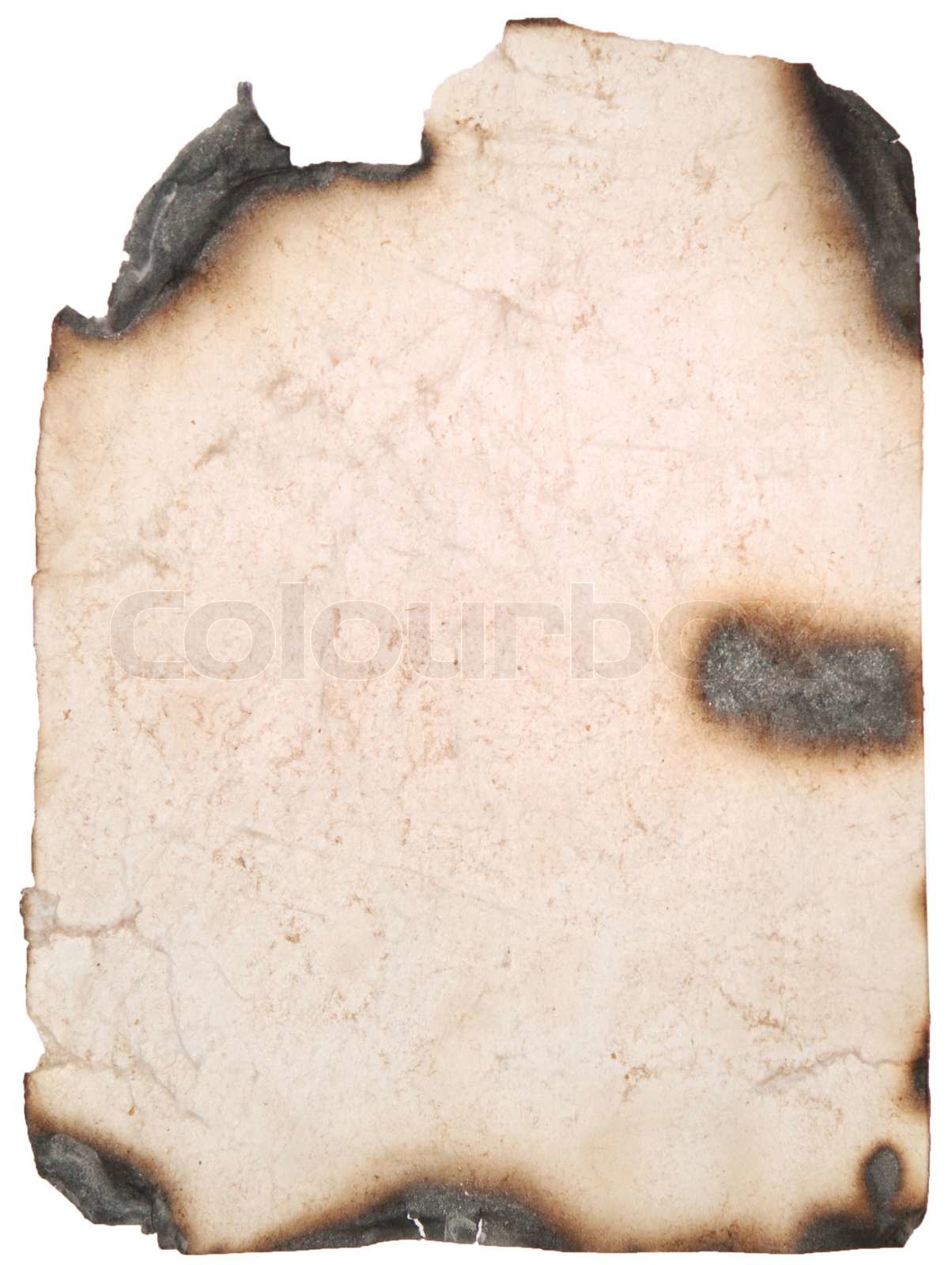 vintage old paper page with burnt edges on a white | Stock image ...