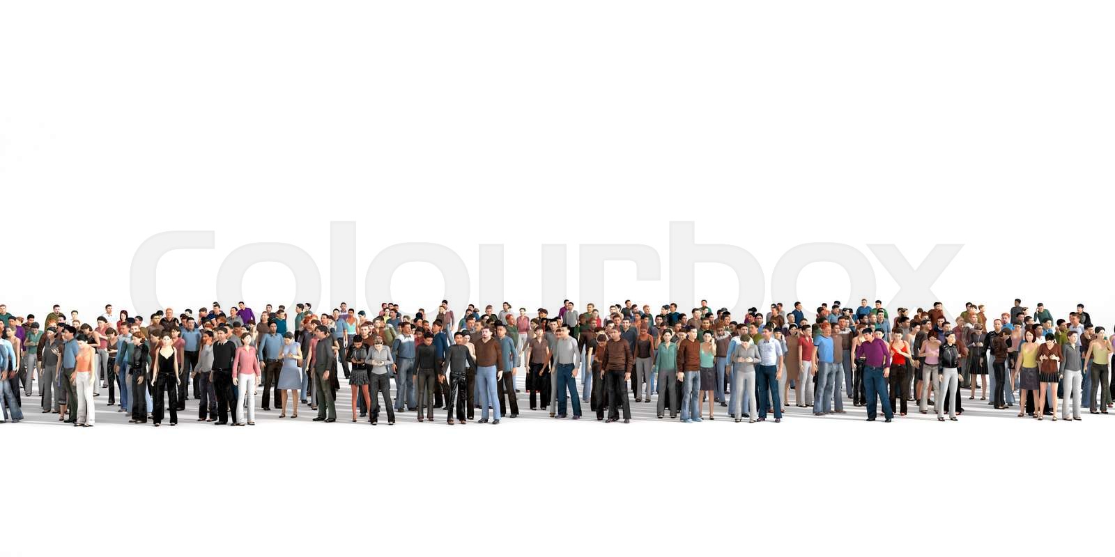 Crowd. Large crowd of people stay on a line on the white background ...