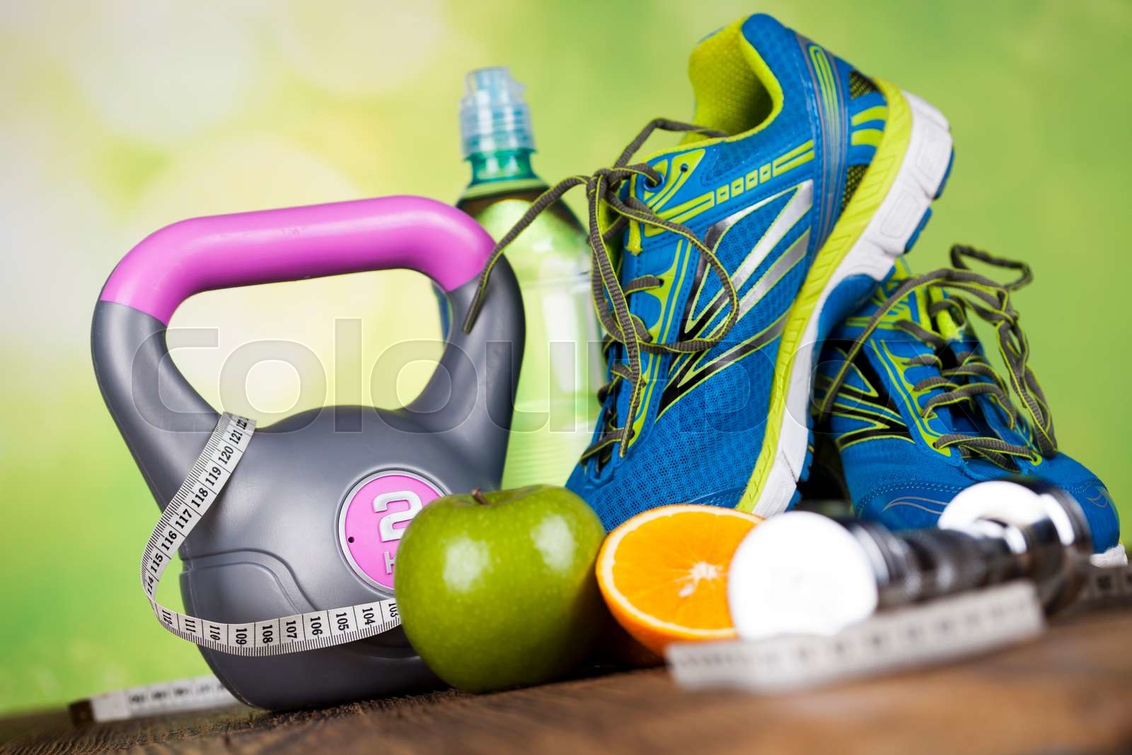 Fitness equipment and healthy food | Stock image | Colourbox