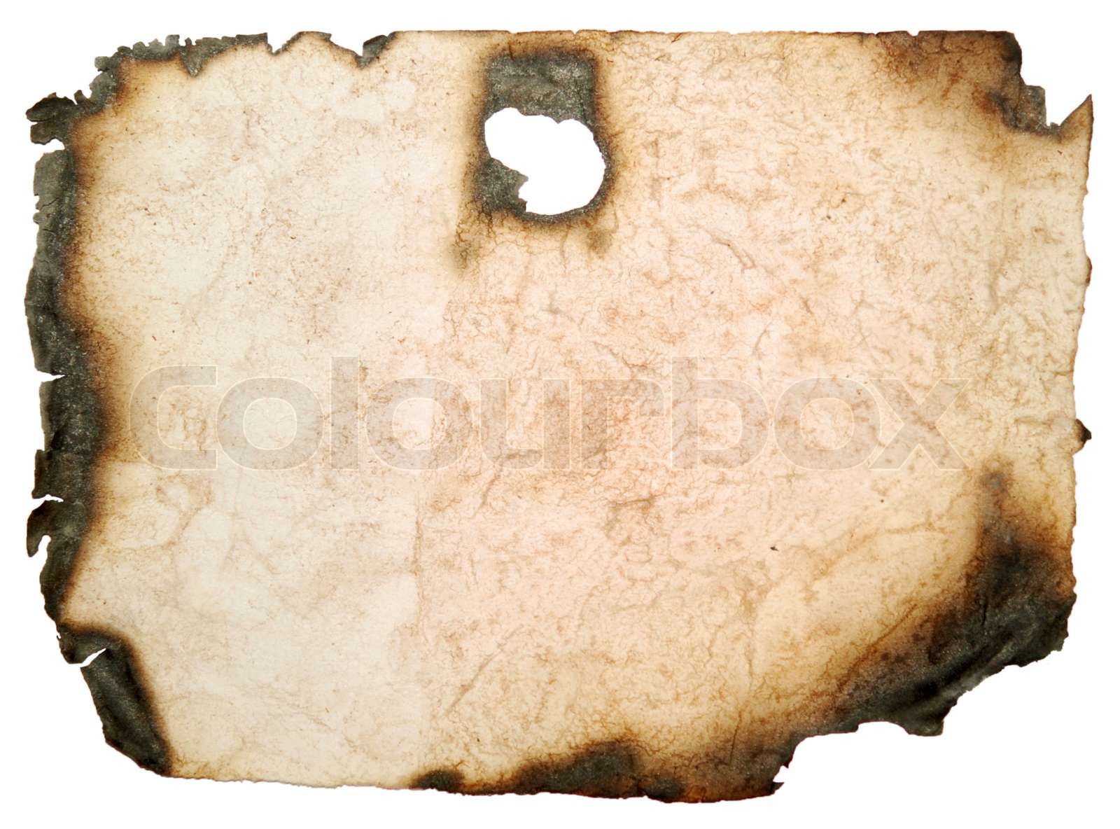 vintage old paper page with burnt edges on a white | Stock image ...