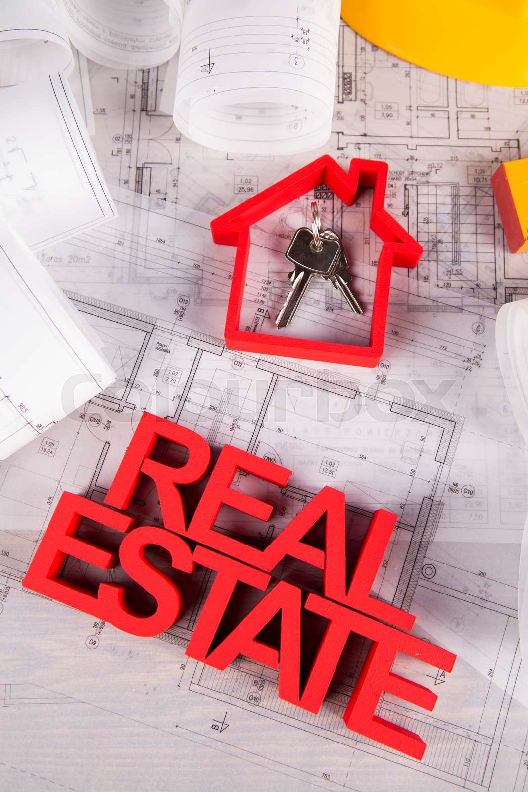 Real estate with house model and achitectural drawing | Stock image ...