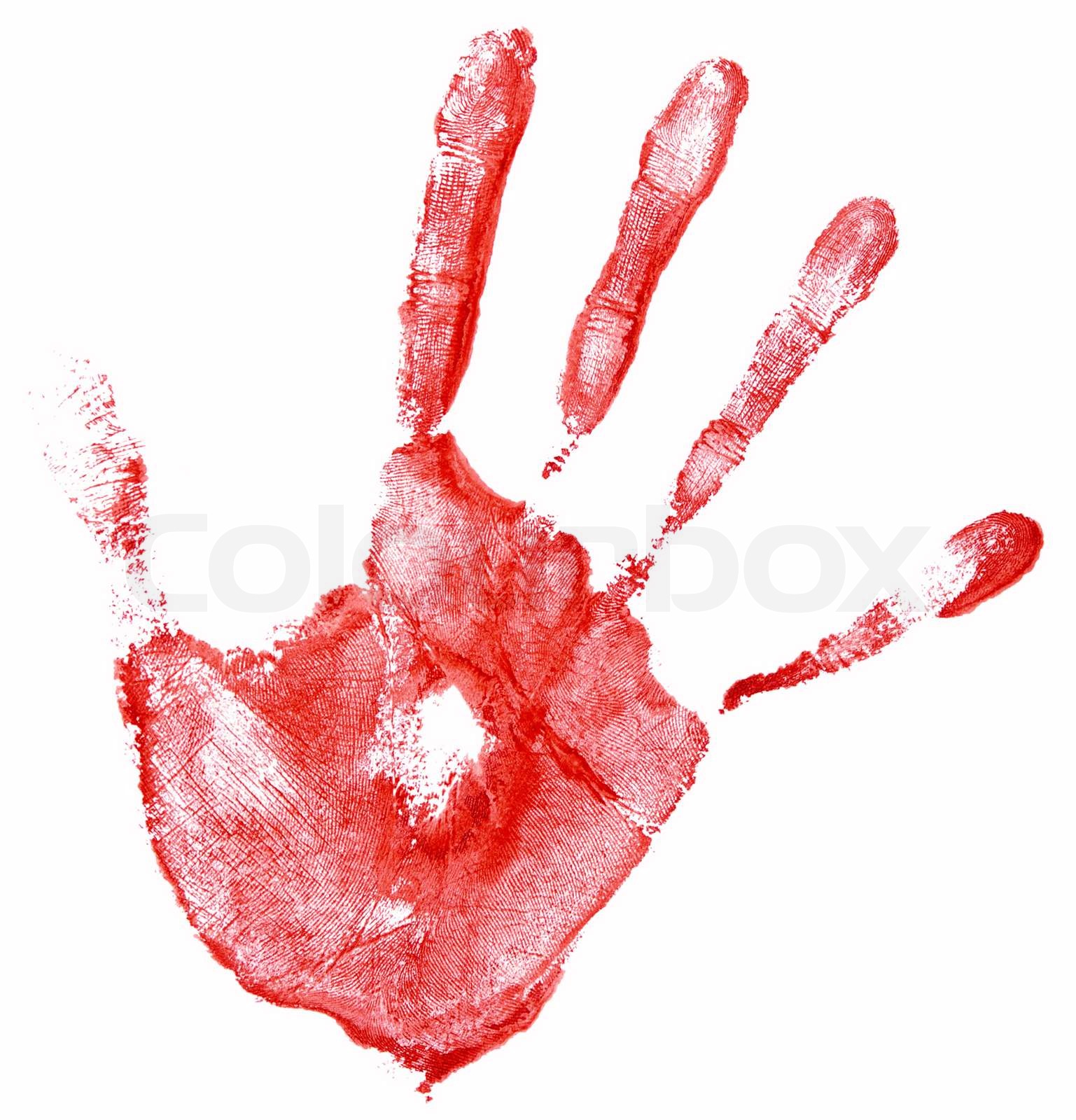 red hand print on a white | Stock image | Colourbox