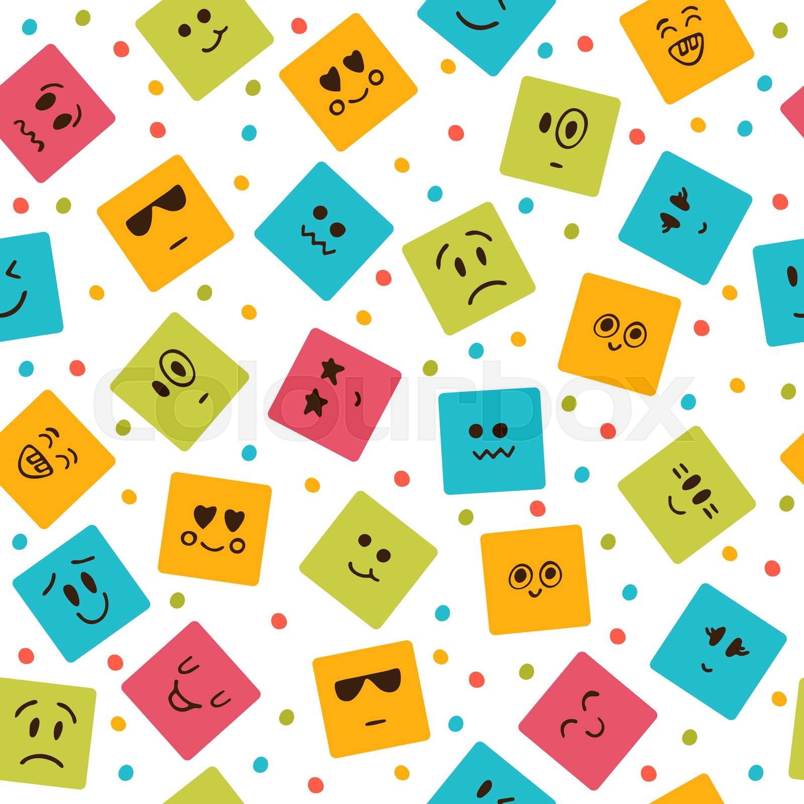 Seamless pattern with smiley squares. Cute cartoon characters | Stock ...