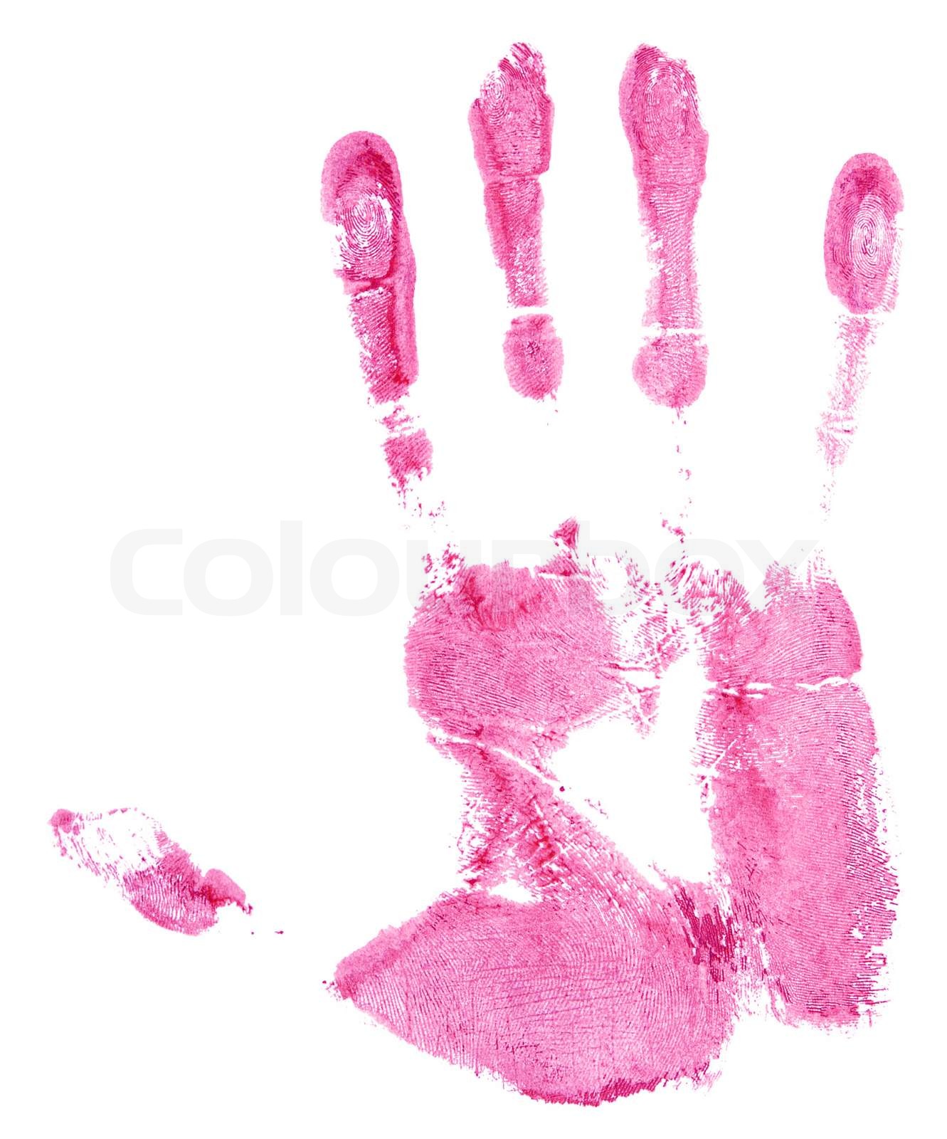 pink hand print on a white | Stock image | Colourbox